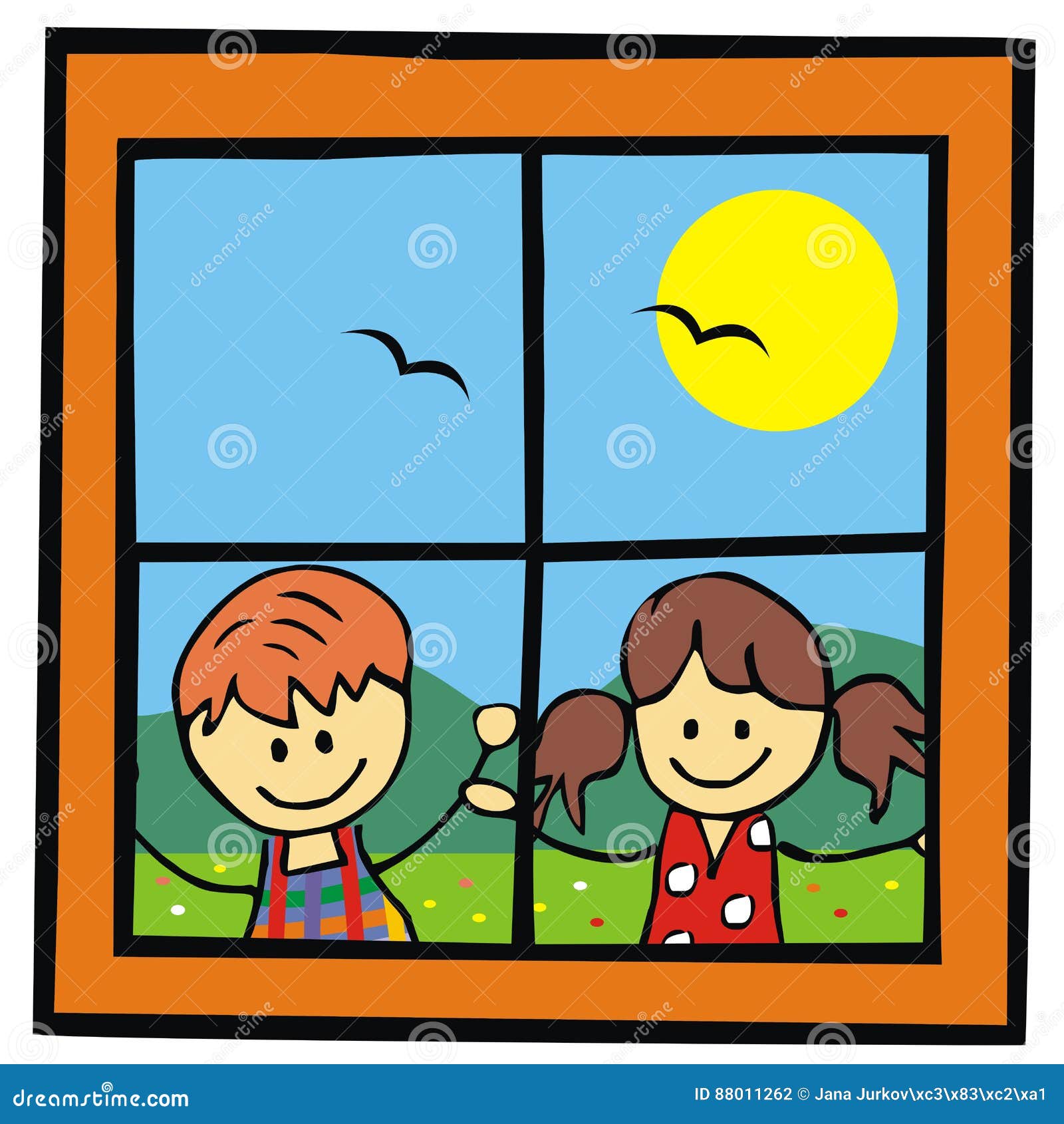 Dzieci i okno ilustracja wektor. Ilustracja złożonej z tło - 88011262