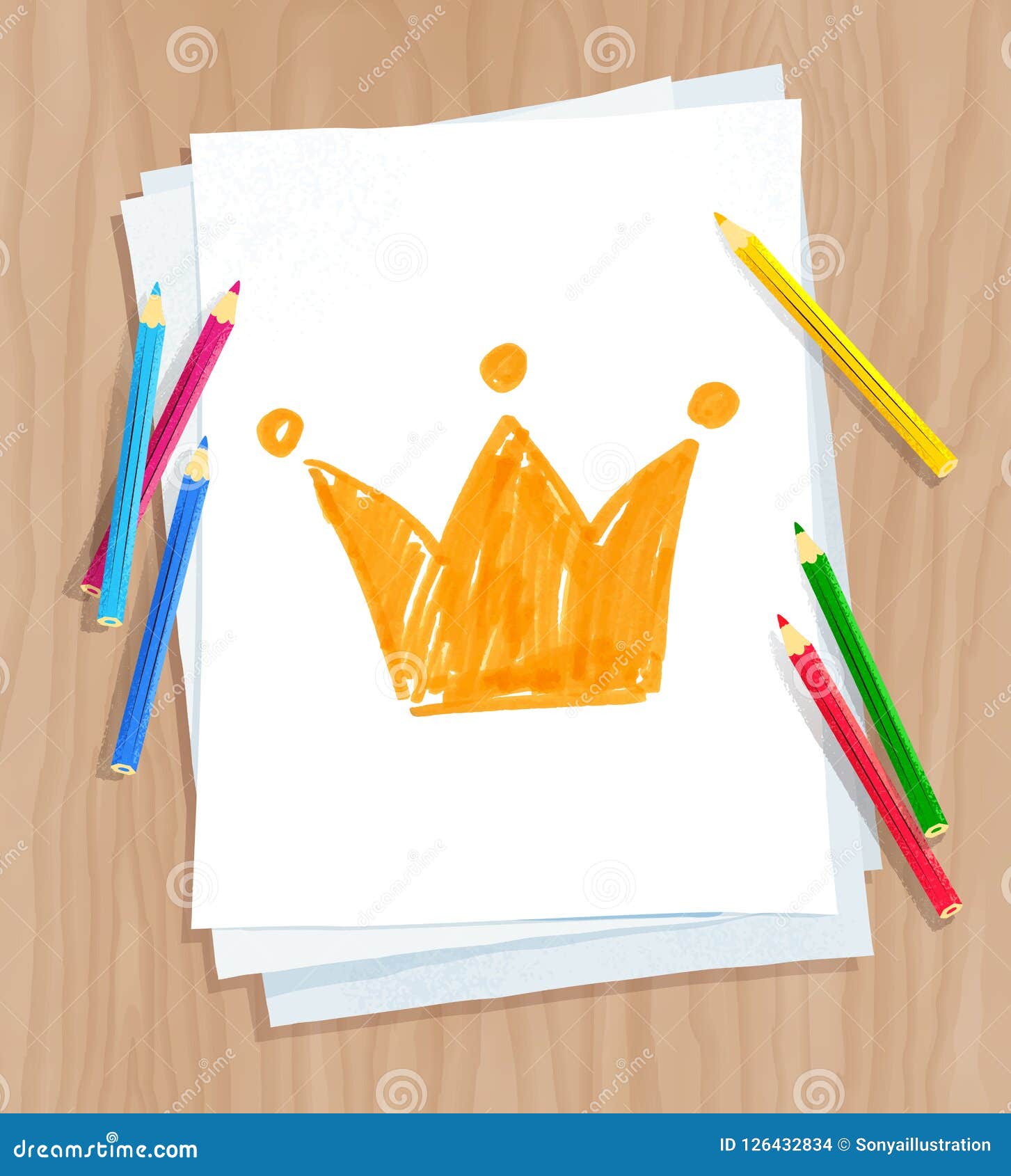 Dziecko rysunek korona ilustracja wektor. Ilustracja złożonej z symbol ...