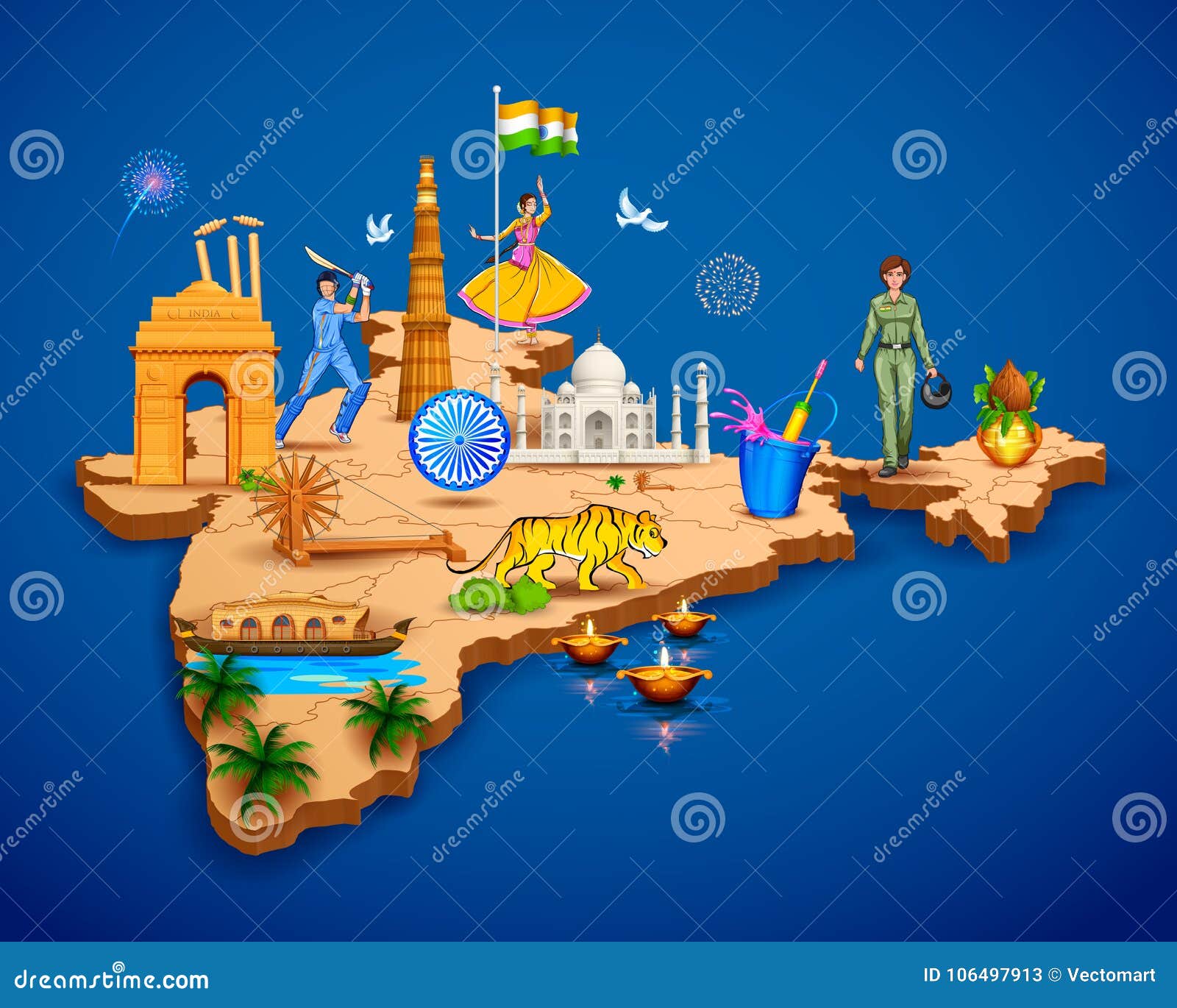 Detailed 3d Map of India Showing Different Monument and Famous Places ...