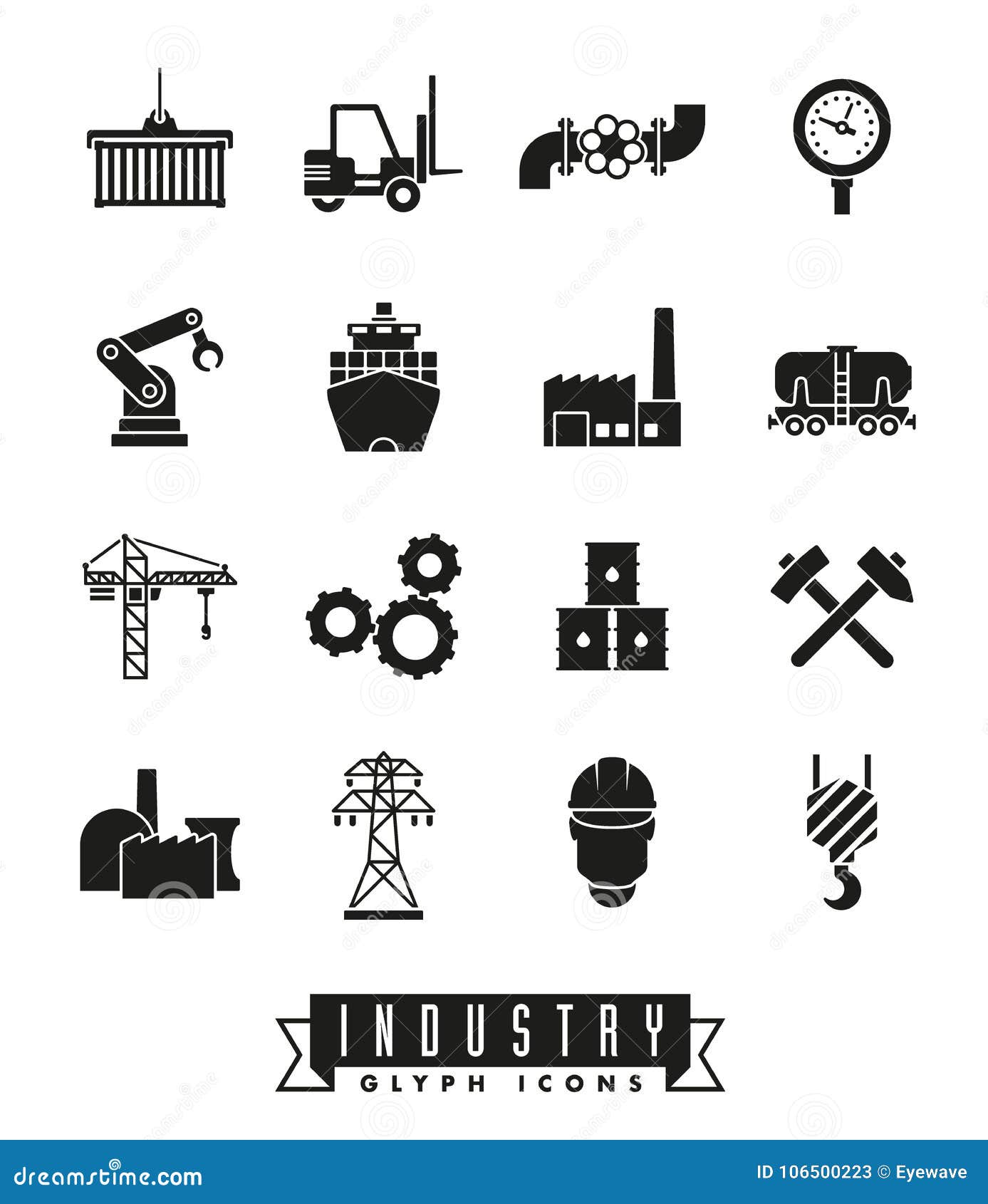 Industry Glyph Icons Vector Set. Vector Illustratie - Illustration of ...