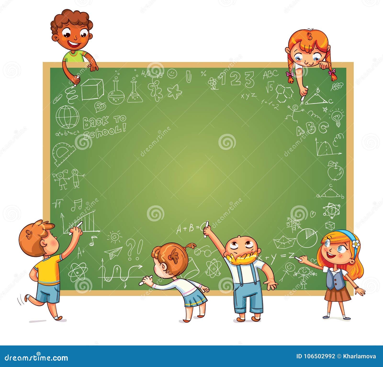 Different Children Draw Doodle on School Board Иллюстрация вектора ...