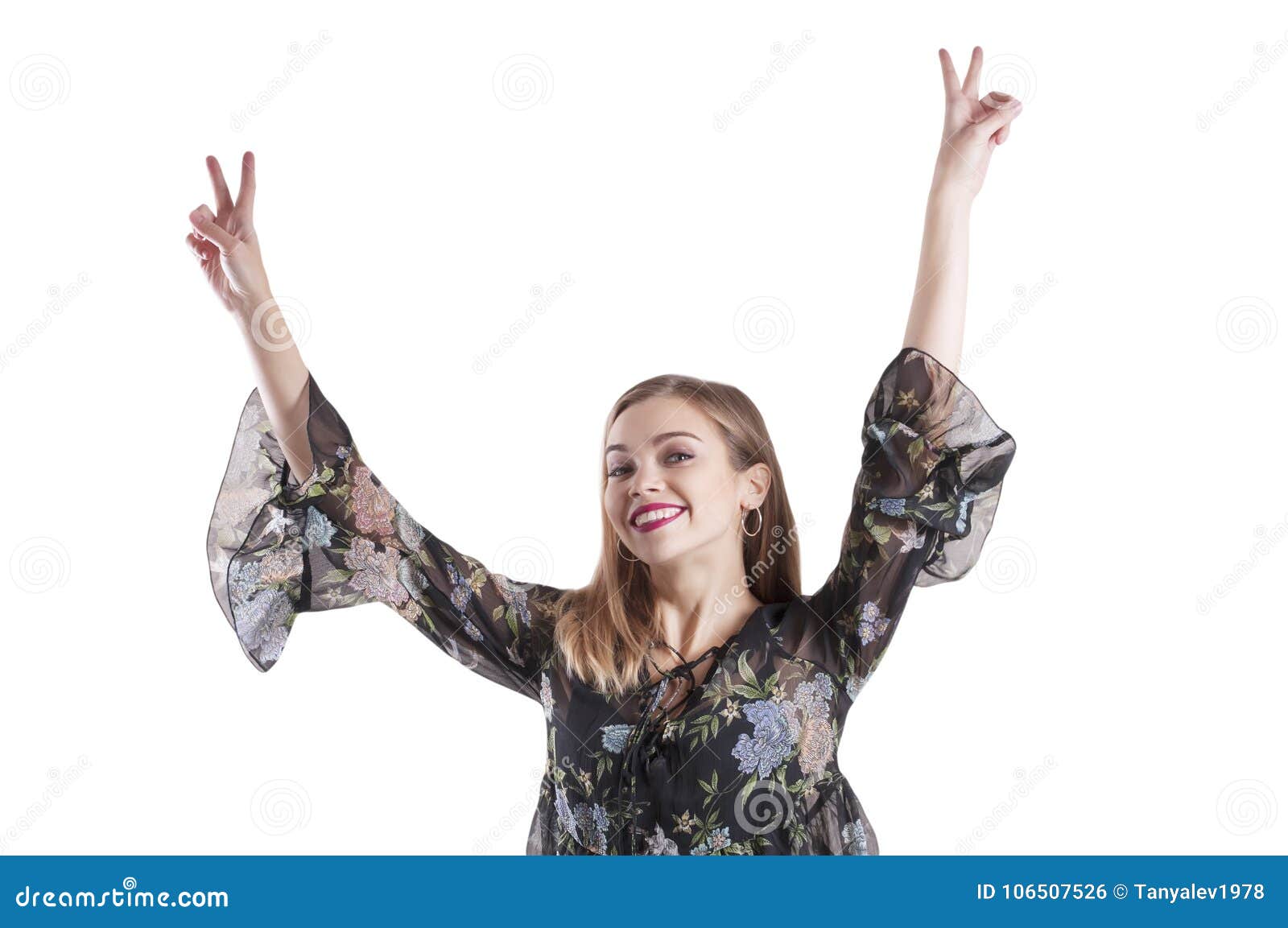 Girl Hands Up Sign Victoria Isolated 库存照片 - 图片 包括有 头发, 有吸引力的: 106507526