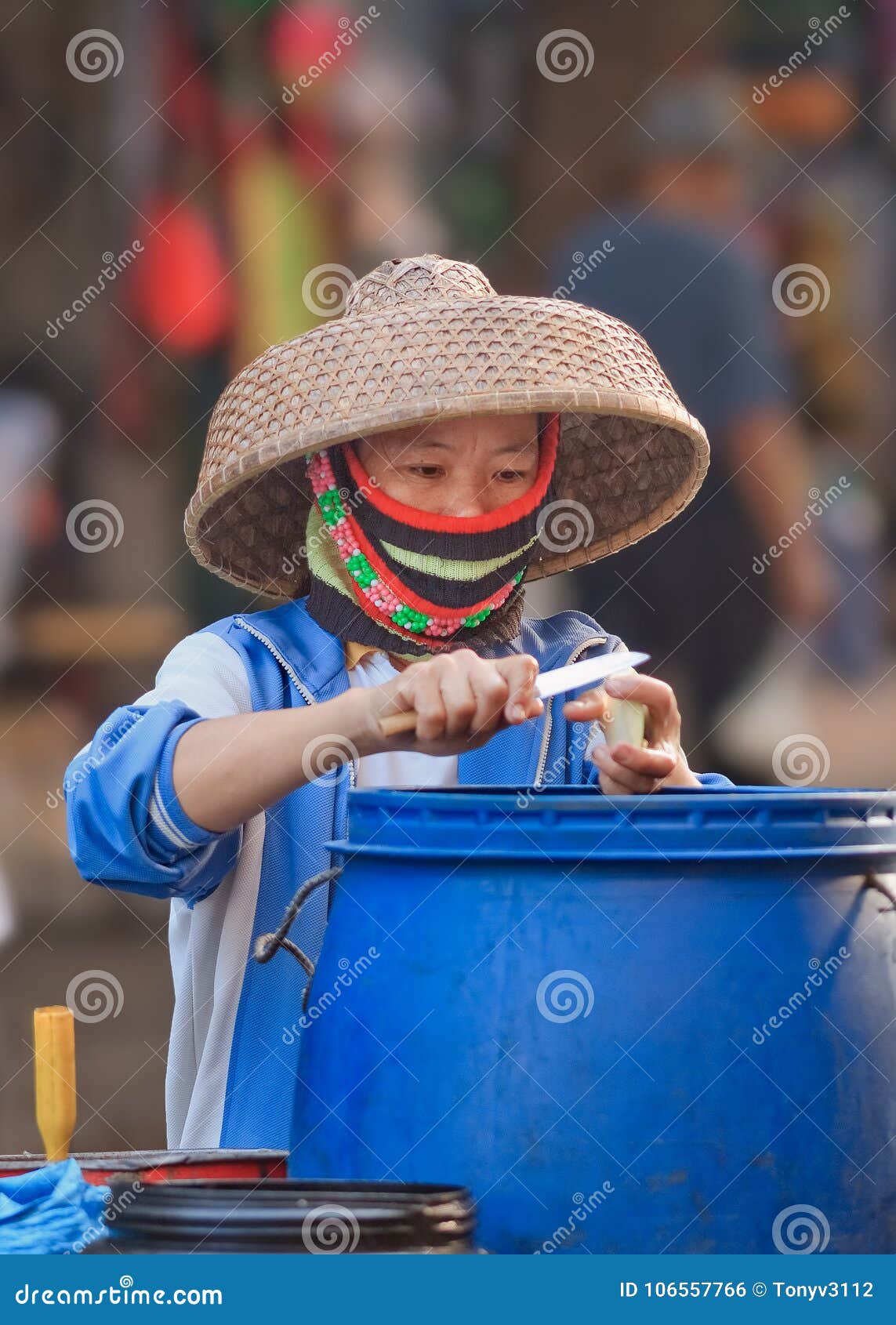 Portrait of a Chinese Female Worker with a Straw Hat, Sanya, China ...