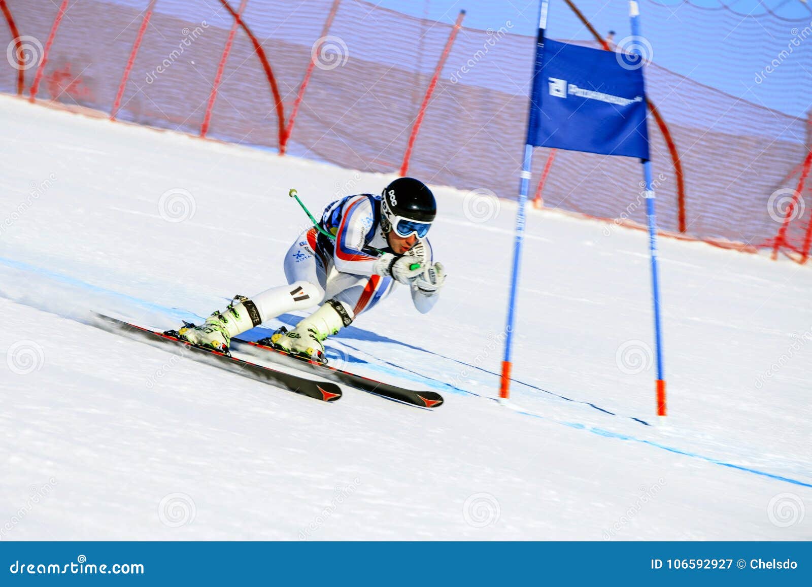 Man Athlete Skier in Super Giant Slalom during National Cup Alpine ...
