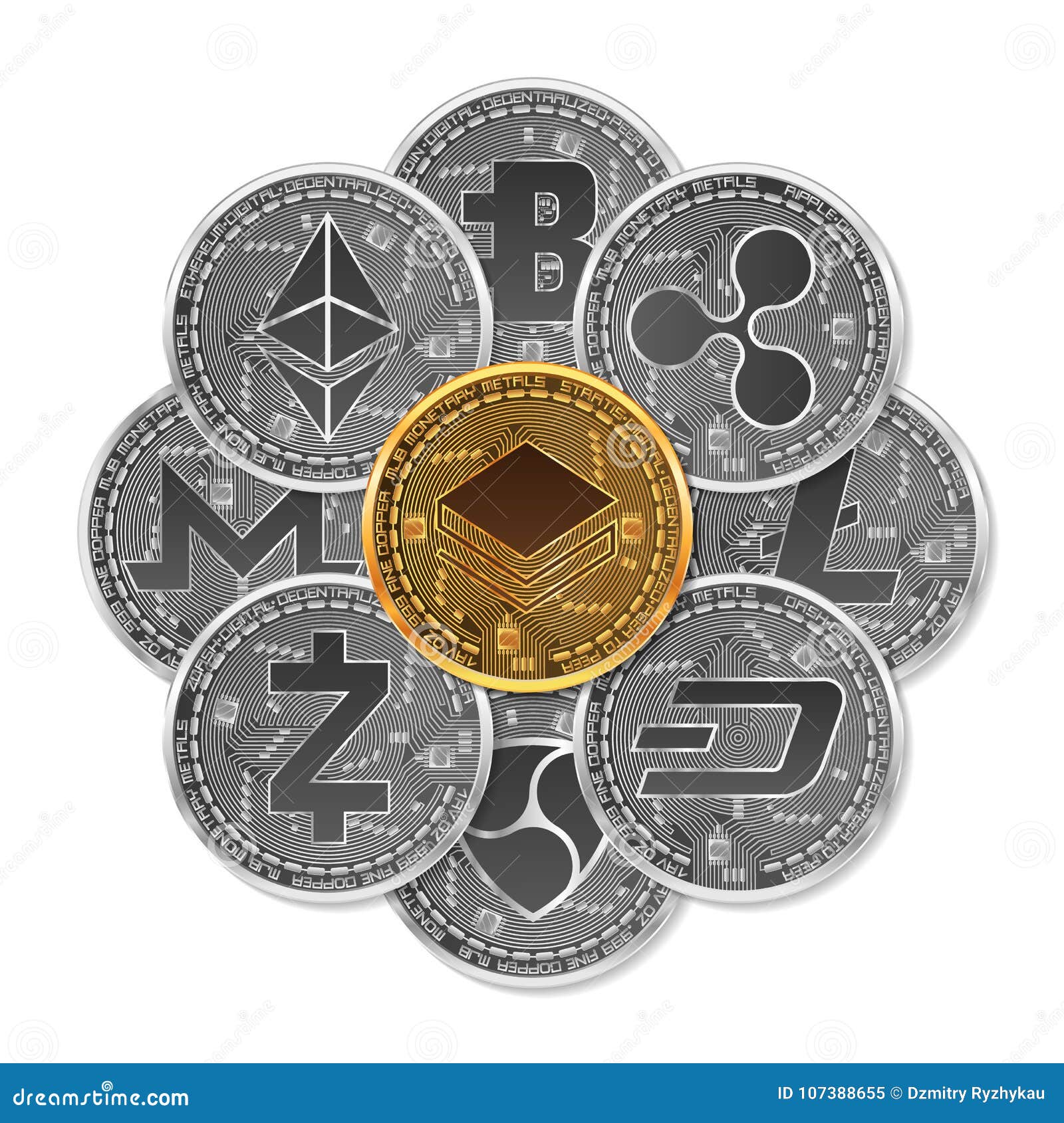 Set of Gold and Silver Crypto Currencies Редакционное Изображение ...