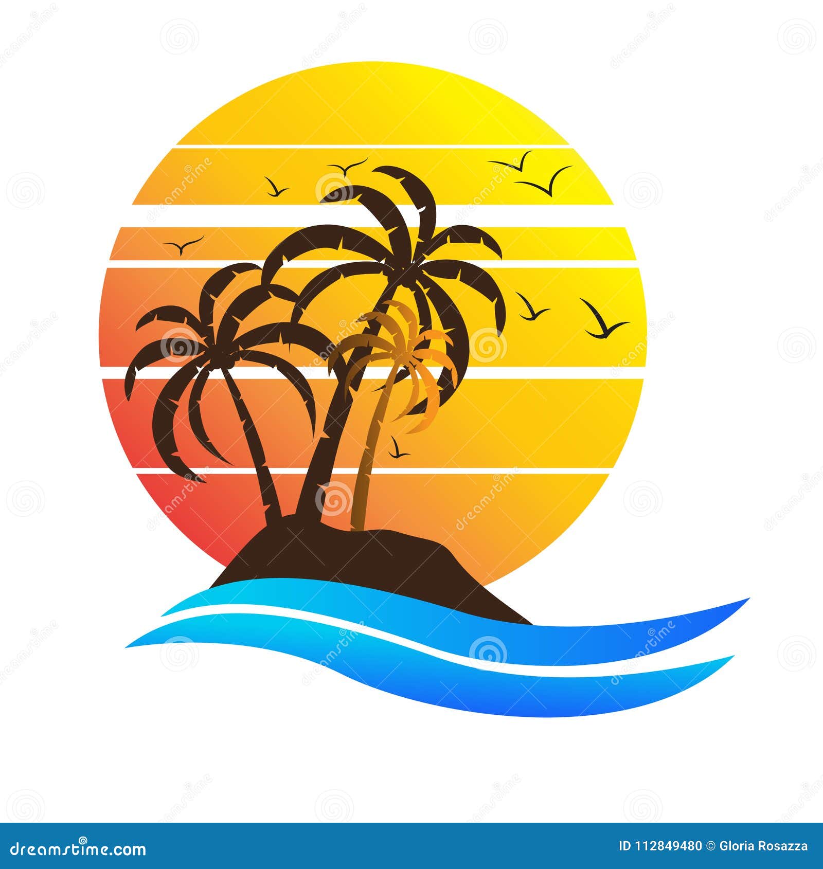 Sunset in the Beach with Blue Wave Symbol Id Card Business Logo 向量例证 ...