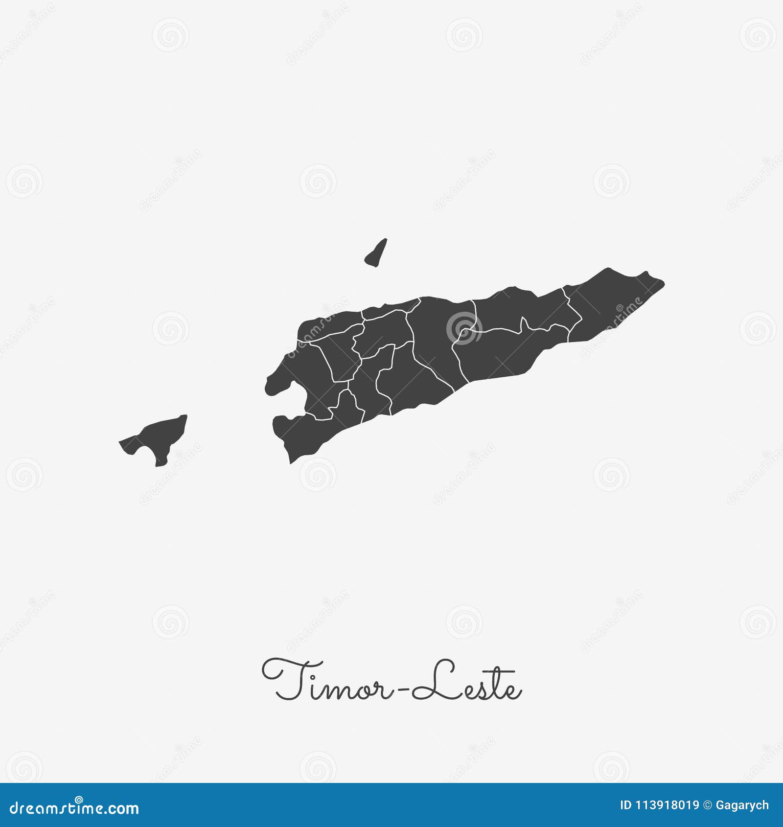 Timor-Leste Region Map: Grey Outline on White. Vector Illustratie ...