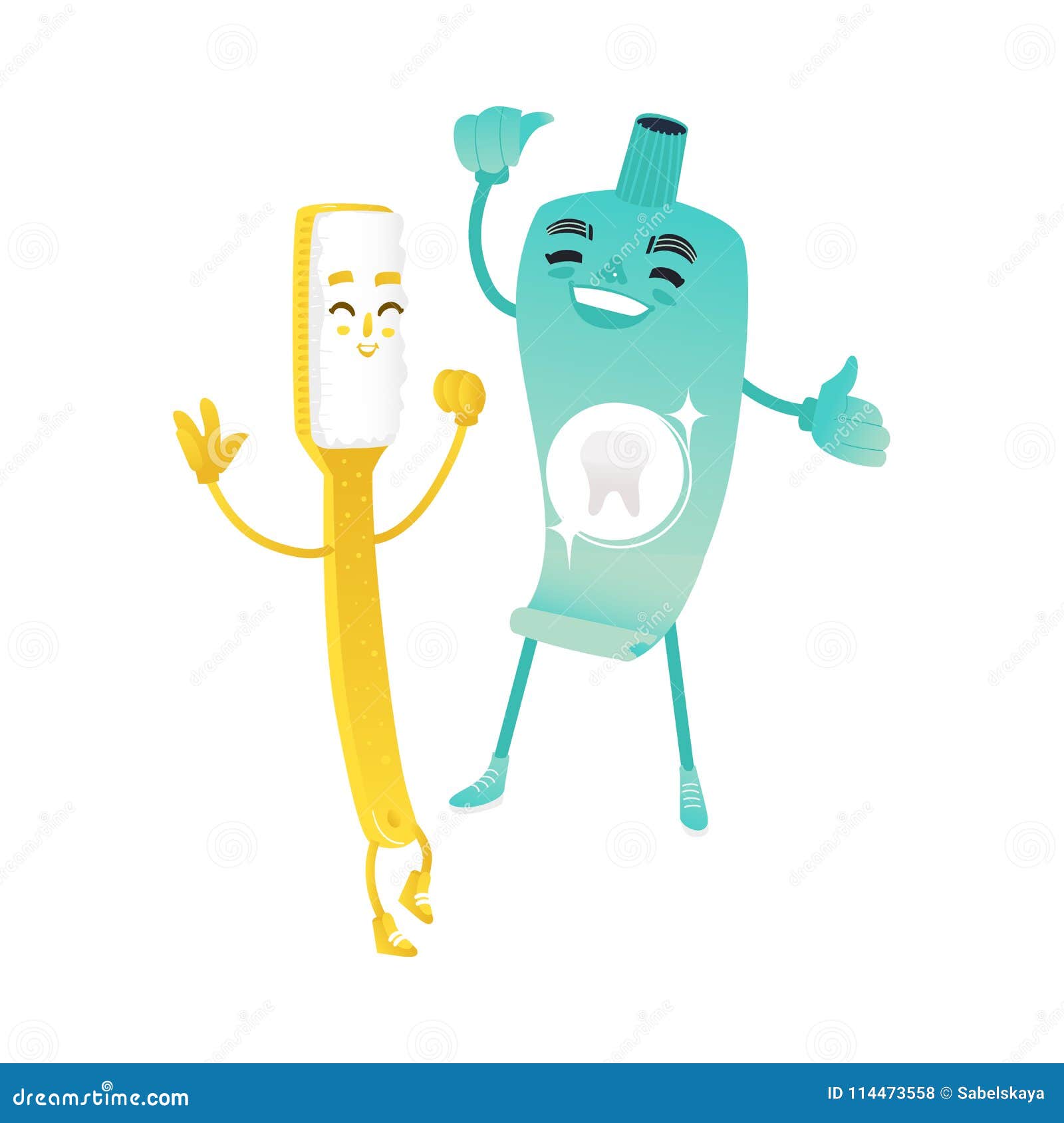 Funny Toothbrush and Toothpaste Tube Characters Smiling and Dancing ...