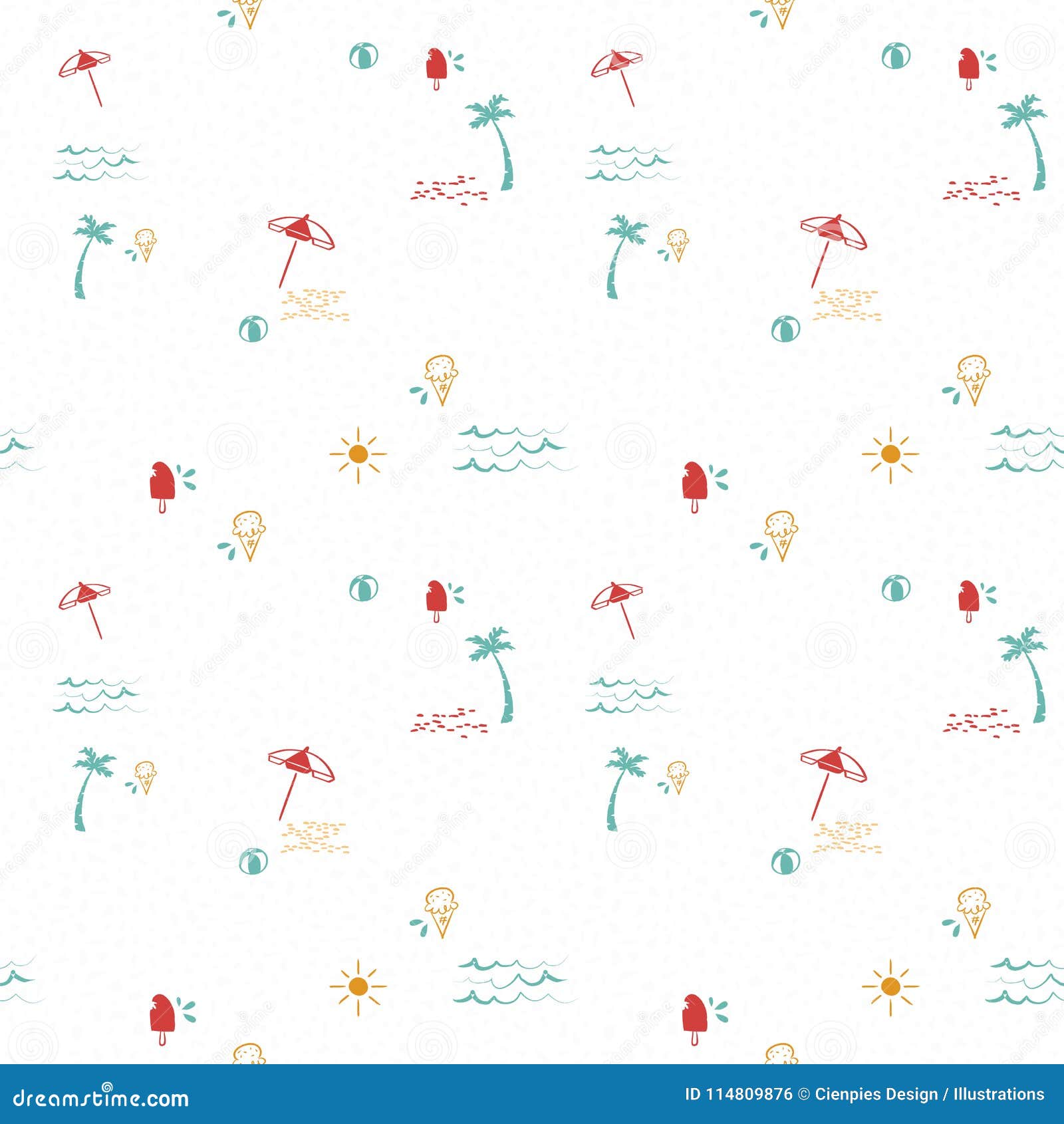 Fun Summer Beach Hand Drawn Seamless Pattern Ilustração do Vetor ...