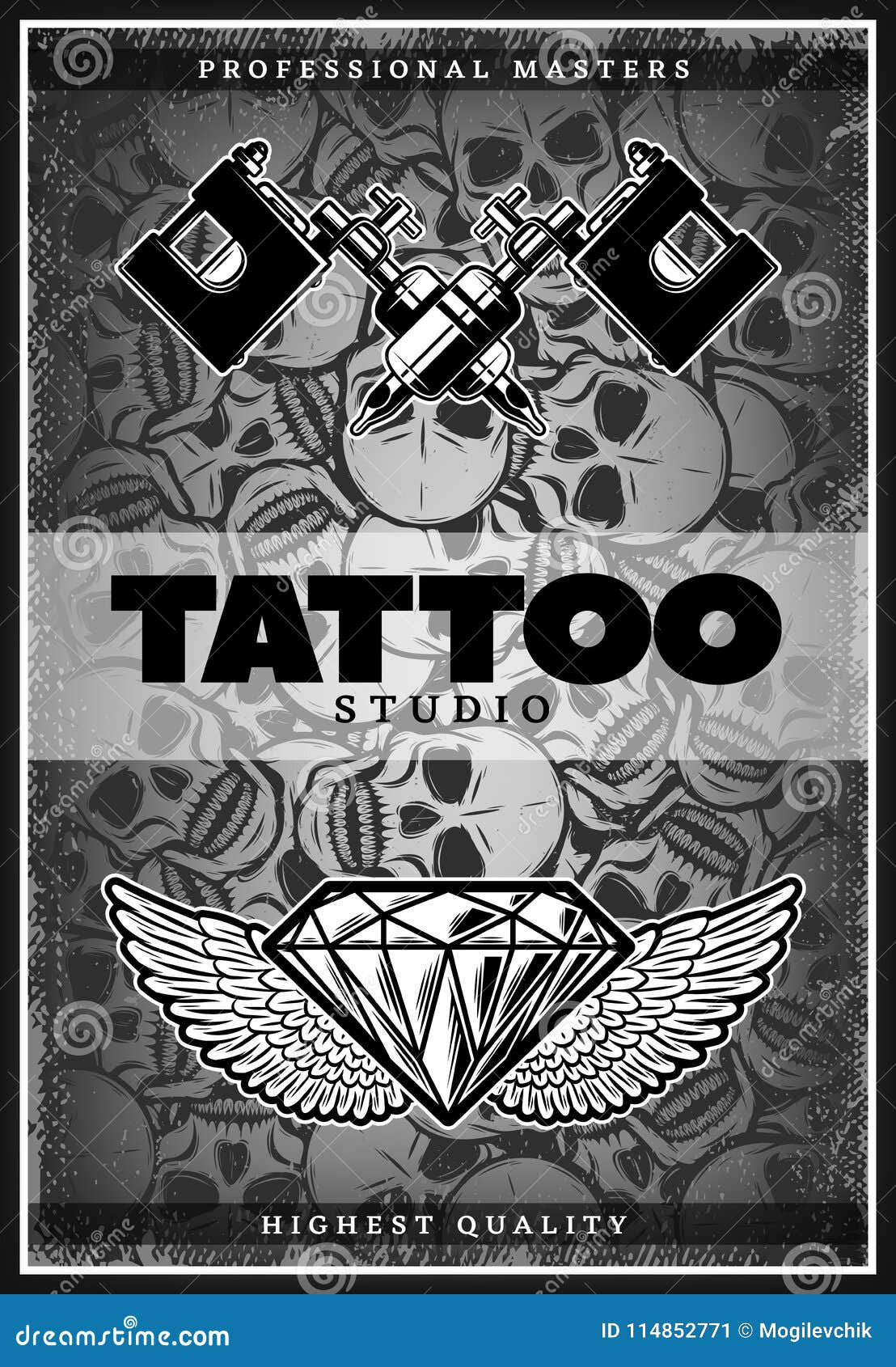 Vintage Monochrome Tattoo Studio Poster Vector Illustratie ...