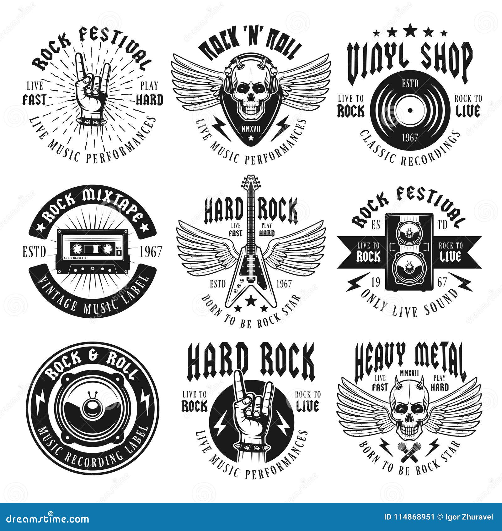 Rock and Heavy Metal Music Set of Vector Emblems Ilustración del Vector ...