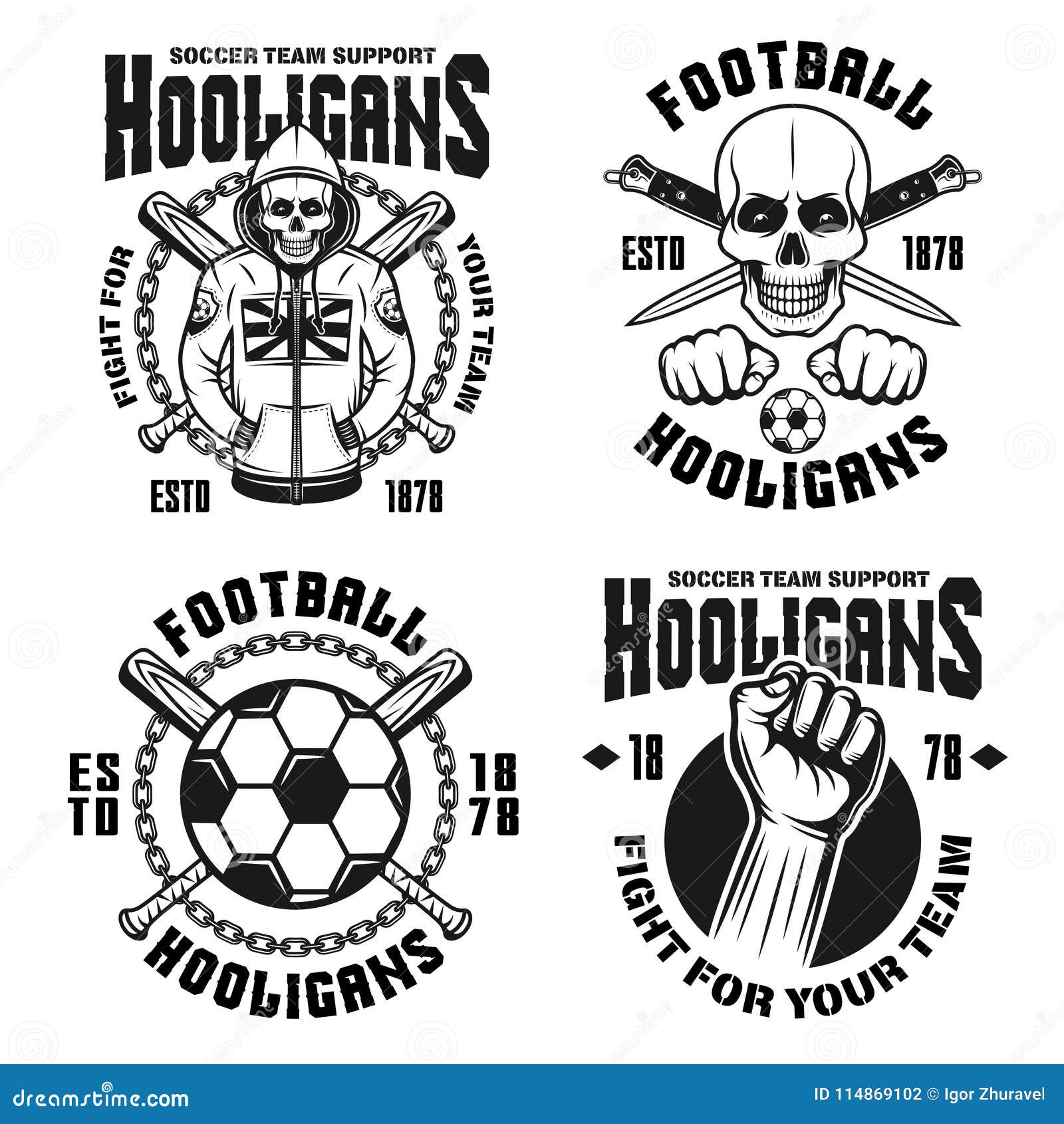 Soccer Hooligans Set of Four Vector Emblems Illustrazione Vettoriale ...