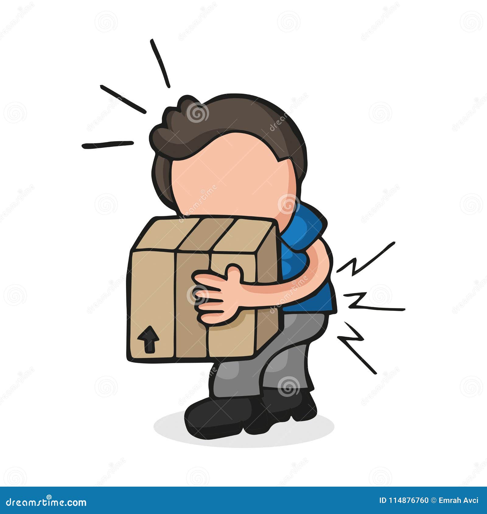 Vector Hand-drawn Cartoon of Man Walking Carrying Heavy Box and ...