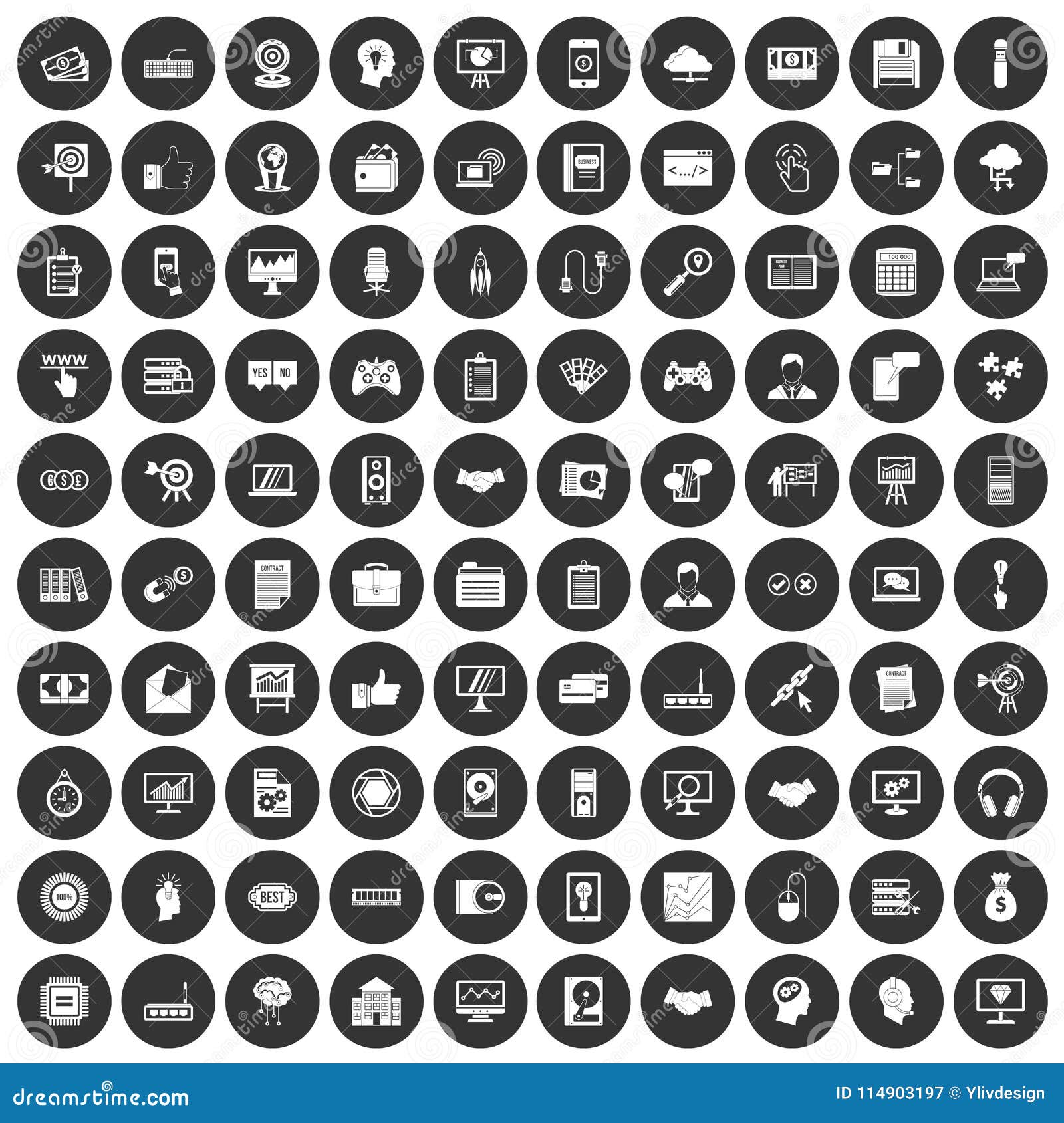 100 Web Development Icons Set Black Circle Ilustración del Vector ...