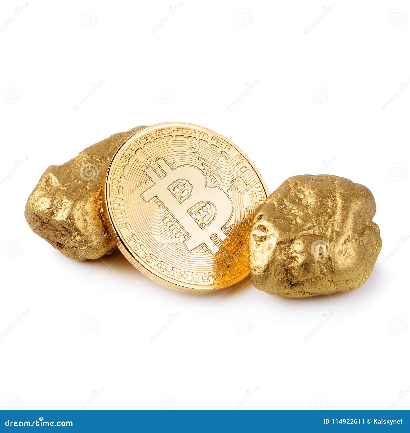 Gold Bitcoin Physical in Gold Cubes Isolated on a White Backgro ...