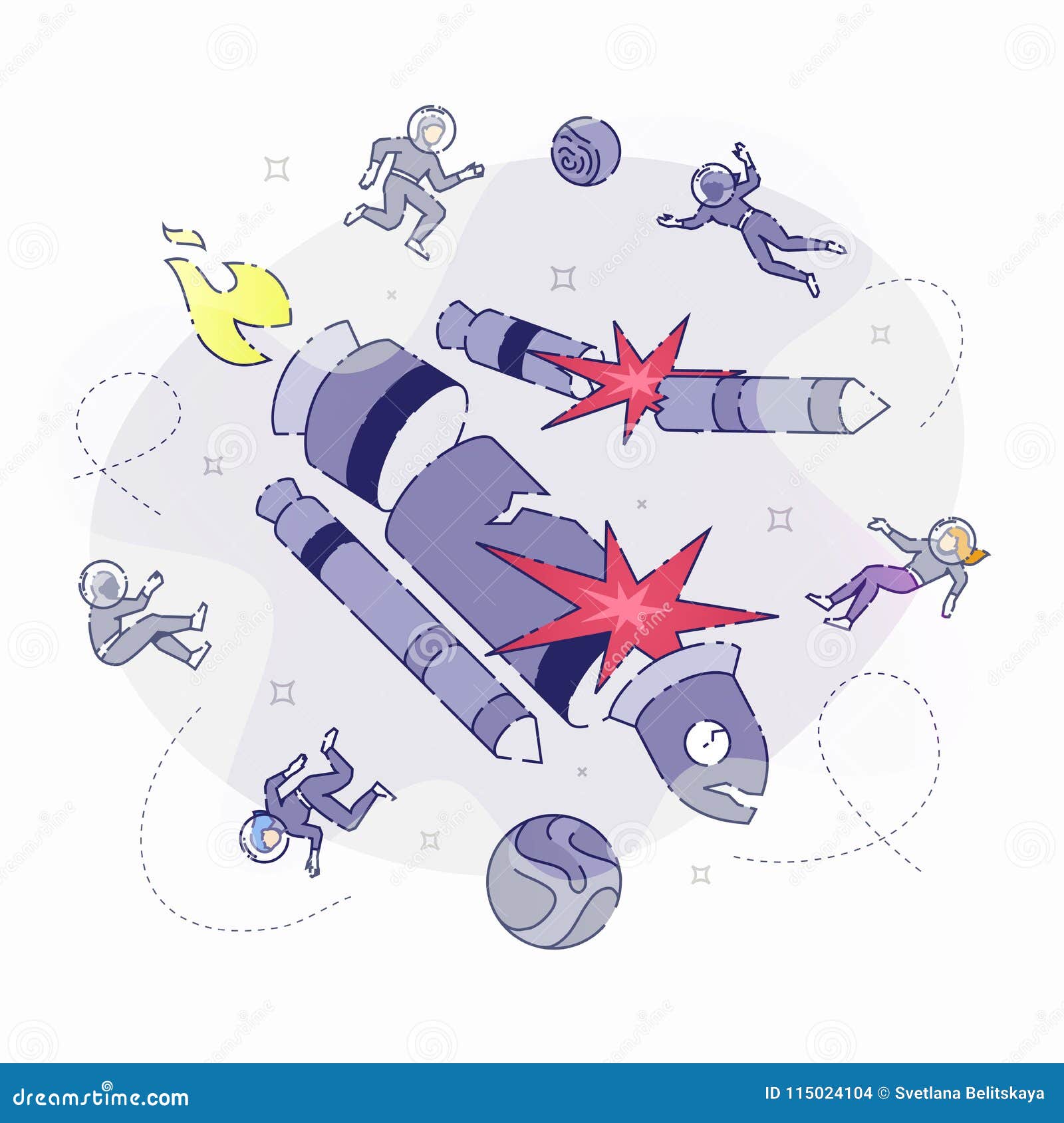 Rocket crashing in space vektor abbildung. Illustration von gebrochen ...