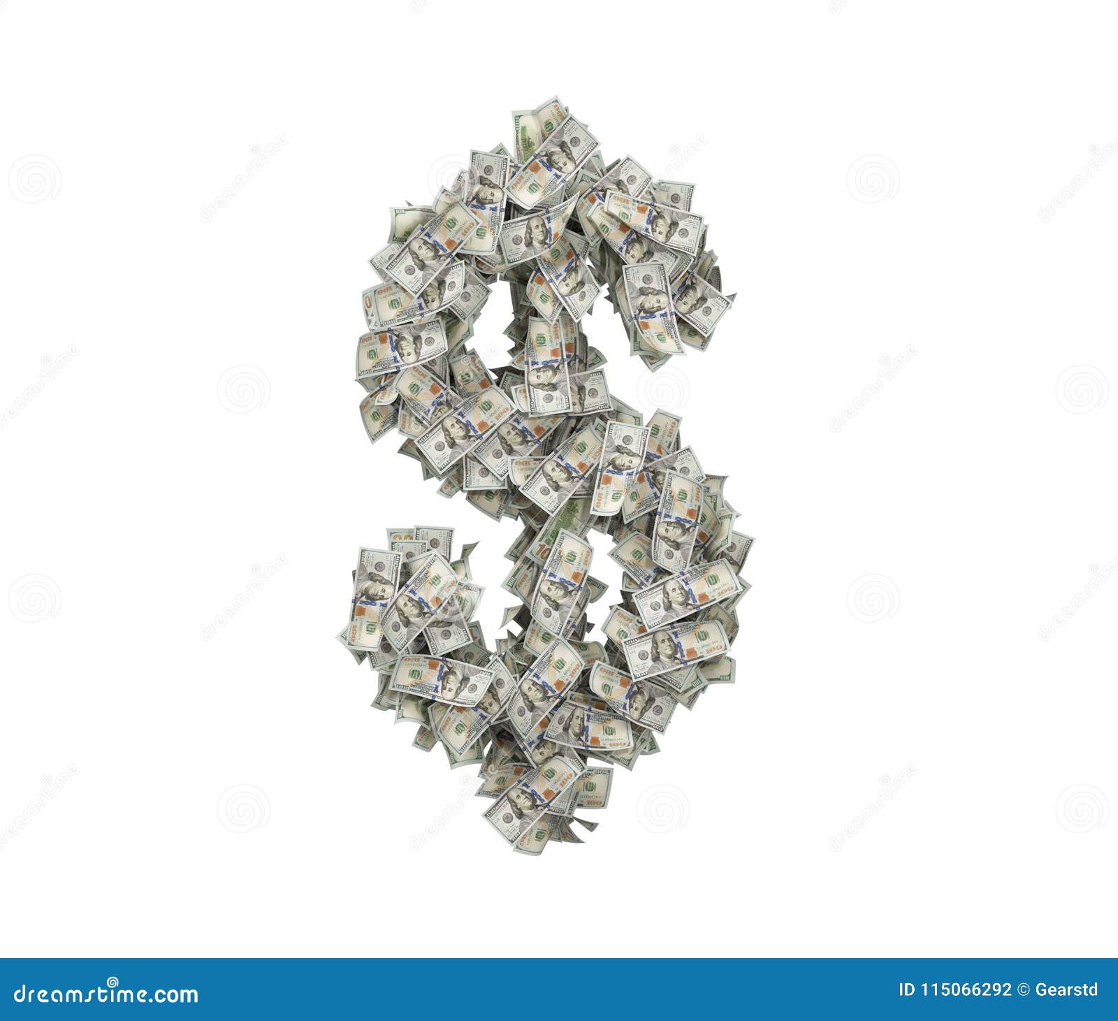 3d Rendering of an Isolated USD Sign Made of Countless 100 Dollar Bills ...