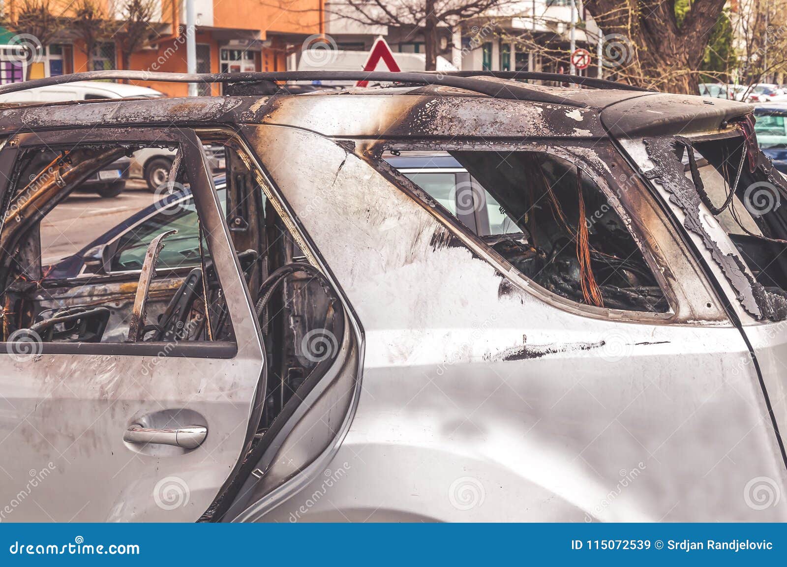 Total Damage on New Expensive Burned Car in Fire on the Parking Lot ...