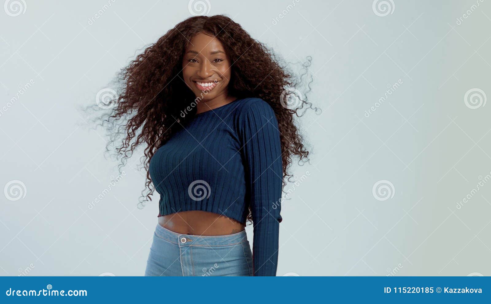 Beauty Black Mixed Race African American Woman With Long Curly Hair And