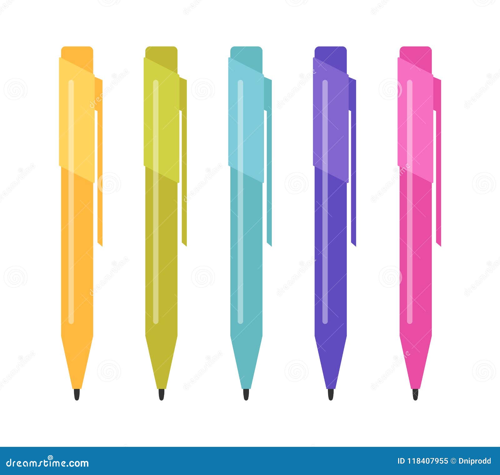 Set of Five Multi-colored Pens Vector Illustratie - Illustration of ...