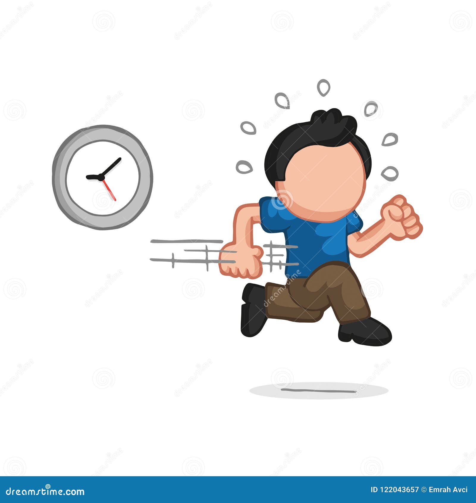 Vector Hand-drawn Cartoon of Man Running Late with Clock Vektor ...