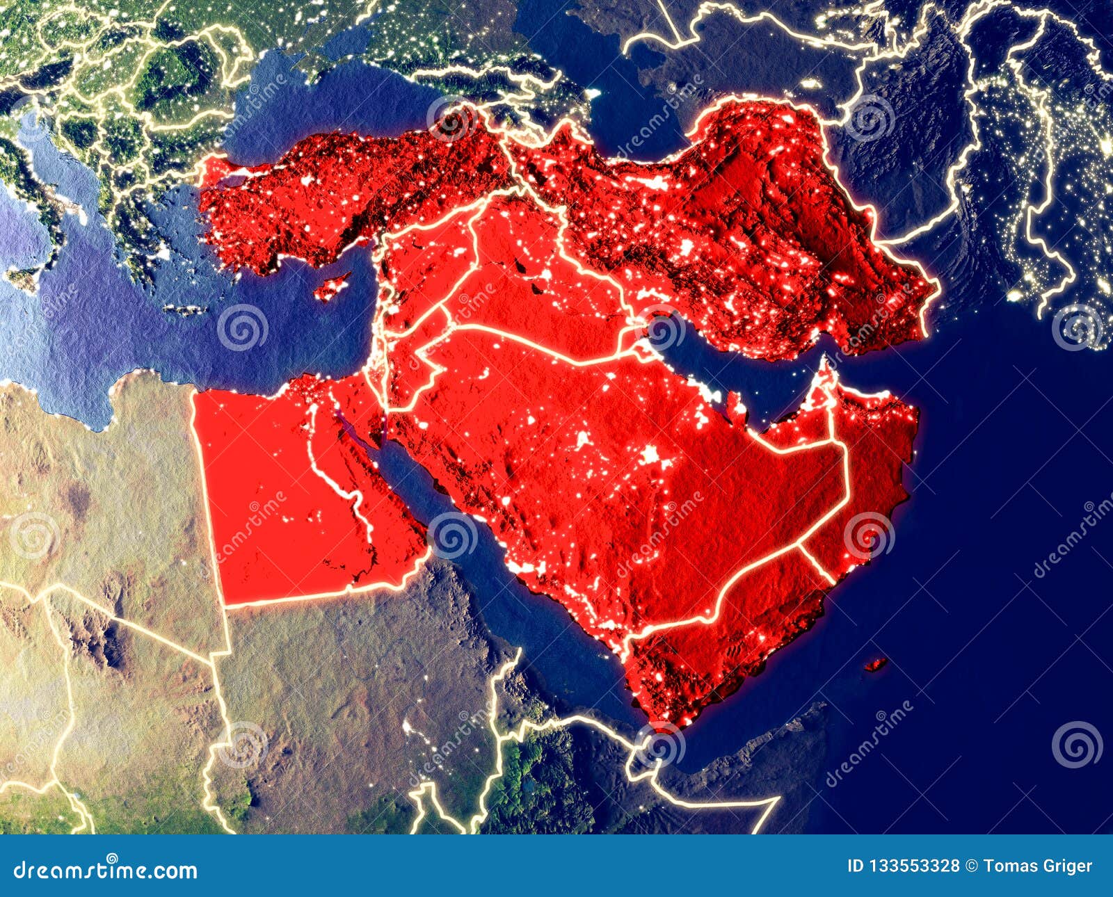 Middle East on Earth at Night Arkivfoto - Bild av globalt, markerat ...