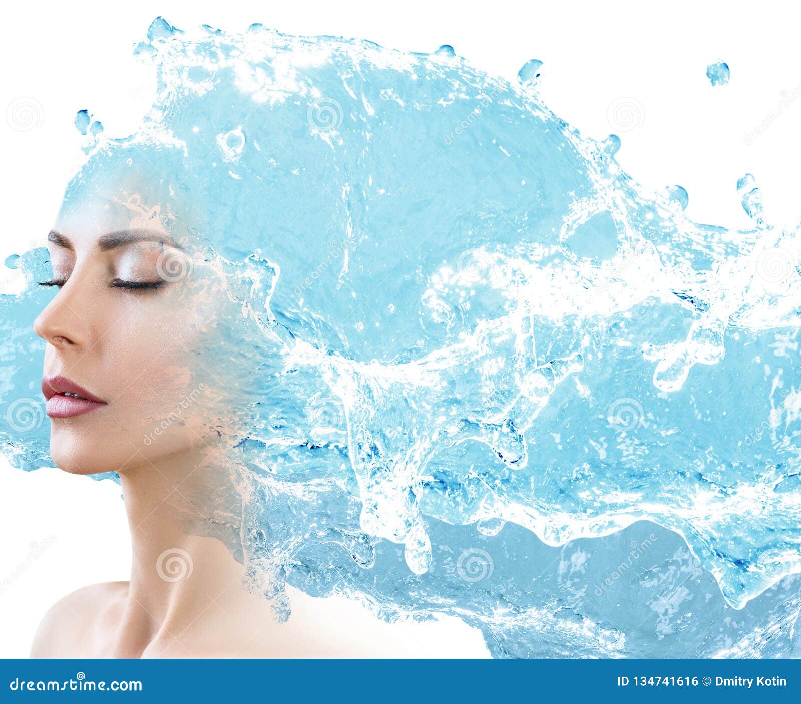 Female Face Appears from Blue Water Splash. Стоковое Фото - изображение ...