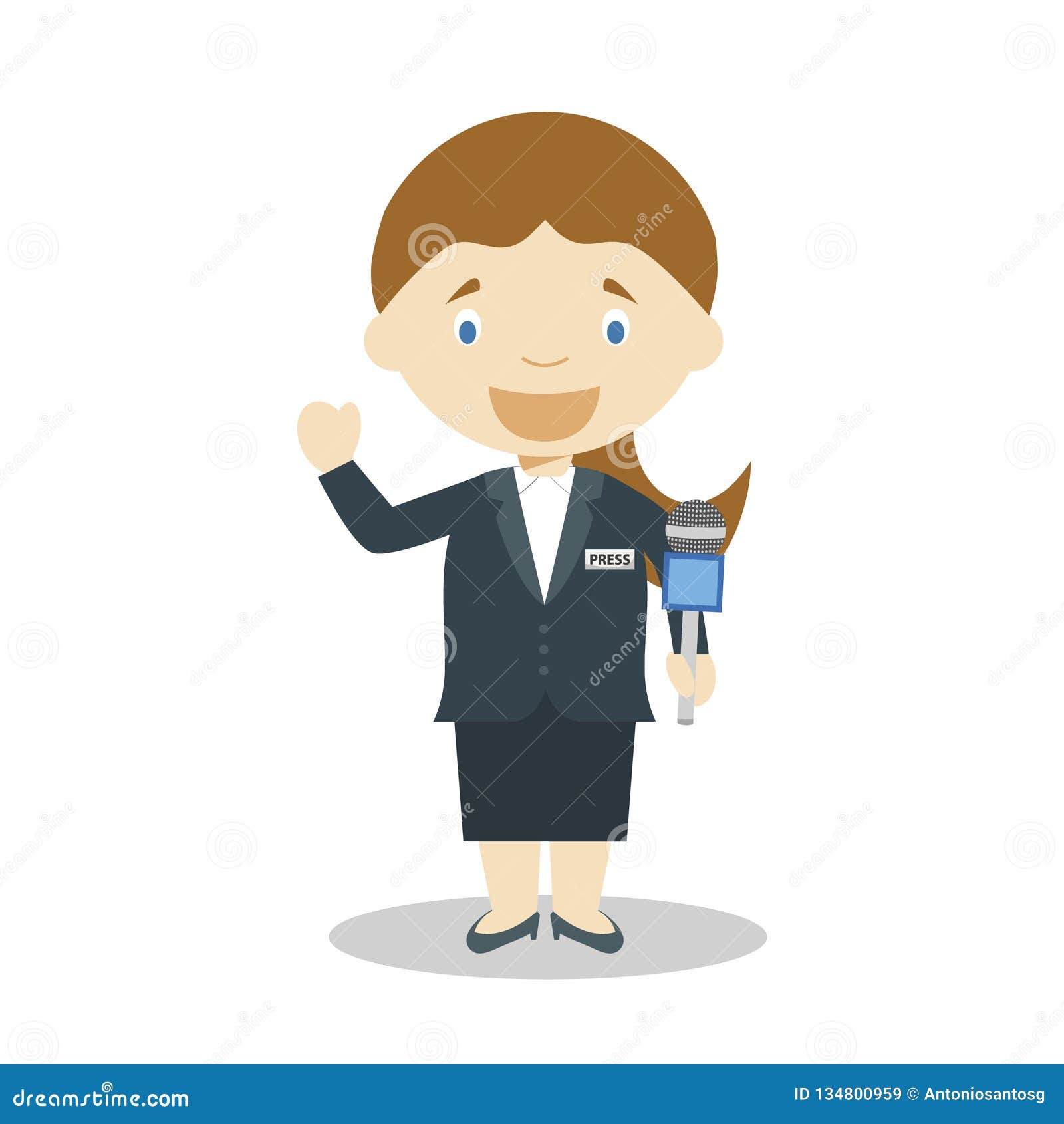 Cute Cartoon Vector Illustration of a Journalist. Women Professions ...