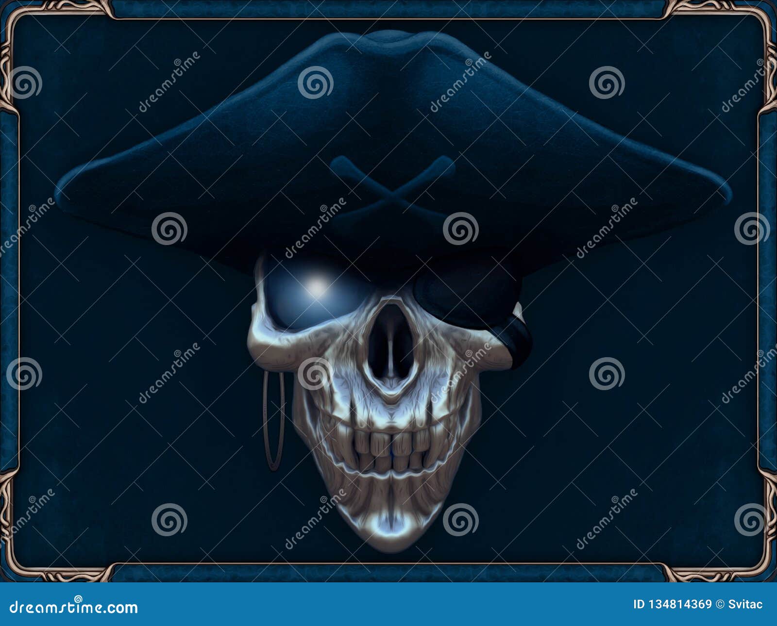 Pirate Skull with Glowing Blue Eyes Stock de ilustración - Ilustración ...