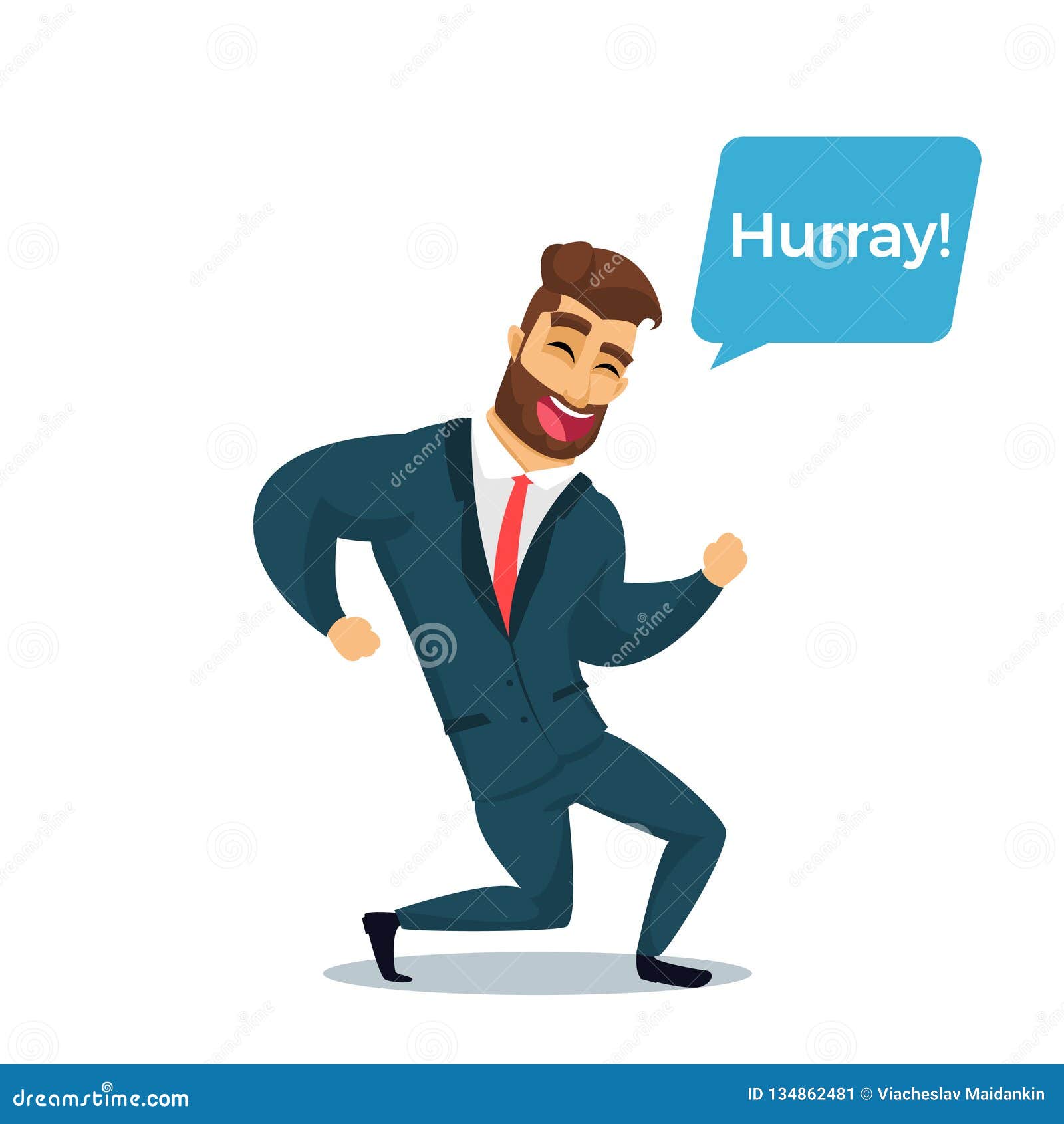 Bearded Fun Character Businessman Say Hurray. Vektor Illustrationer ...