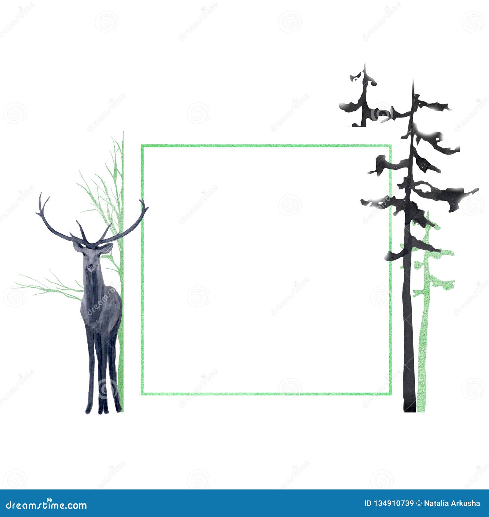 Winter Geometric Frame with Deer in Forest Stock Illustratie ...