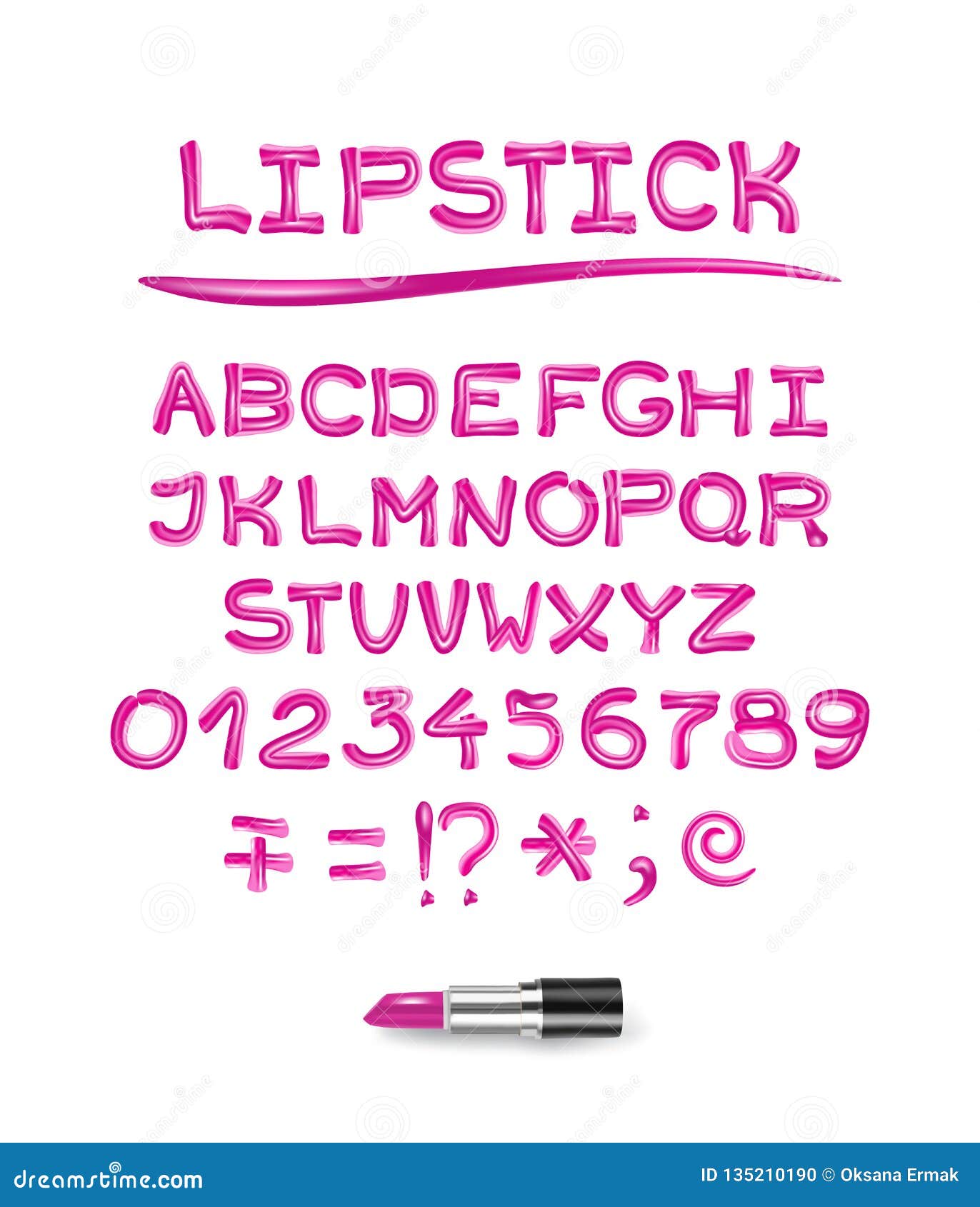 Pink Glitter Lipstick Alphabet and Numbers Isolated Illustration de ...