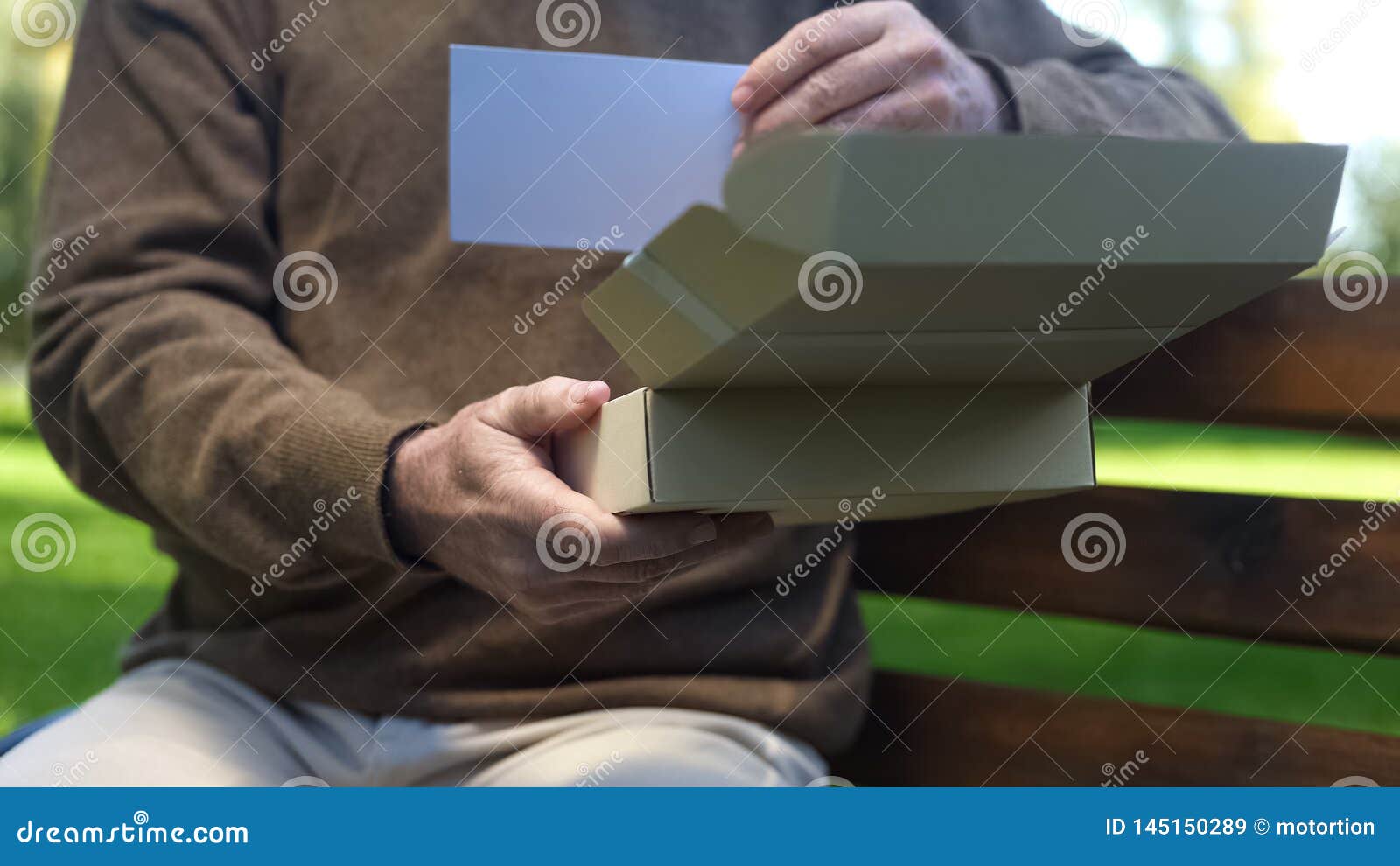 Old Man Opening Carton Box and Looking Photo, Past Memories, Nostalgia ...