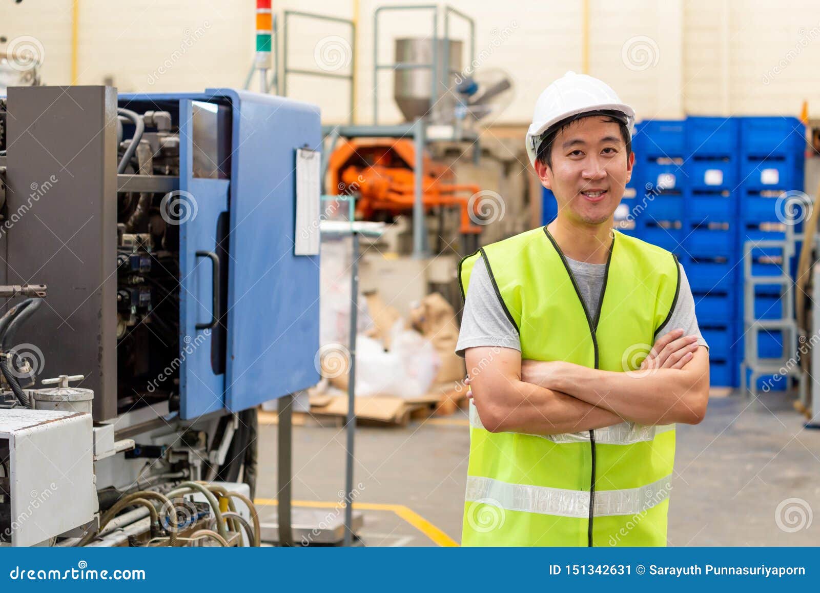 Smiling Factory Worker with Safety Hard in Industrial Facilities ...
