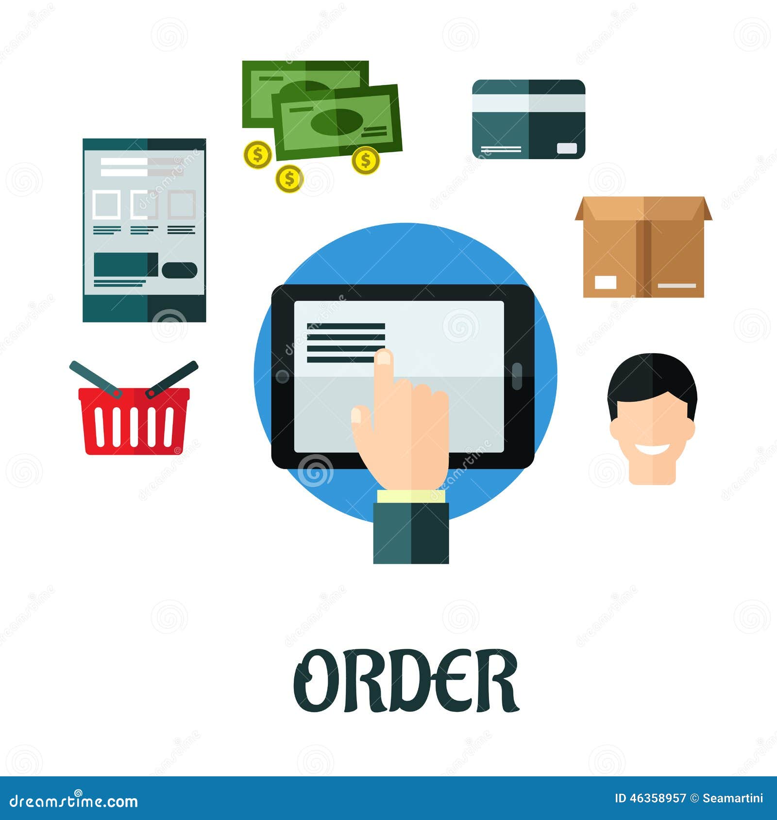 Order and Shop Online Flat Concept Ilustración del Vector - Ilustración ...