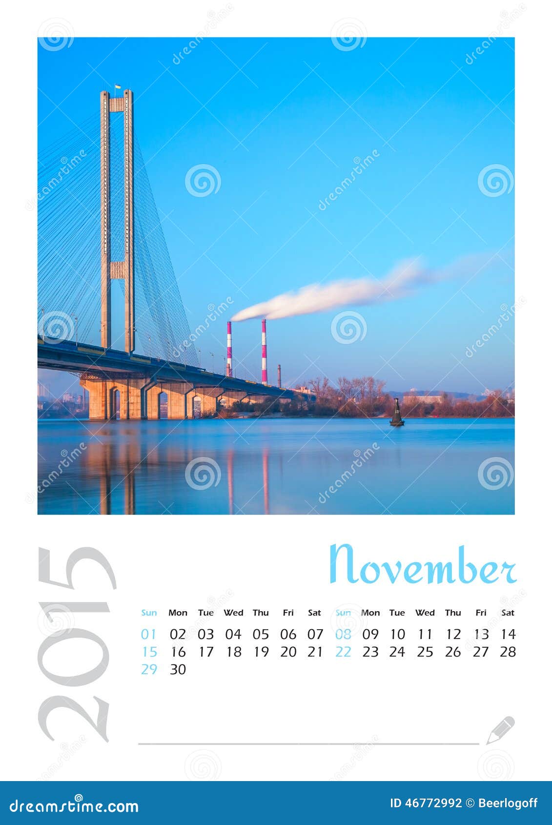 Photo Calendar with Minimalist Cityscape and Bridge 2015. Foto de ...