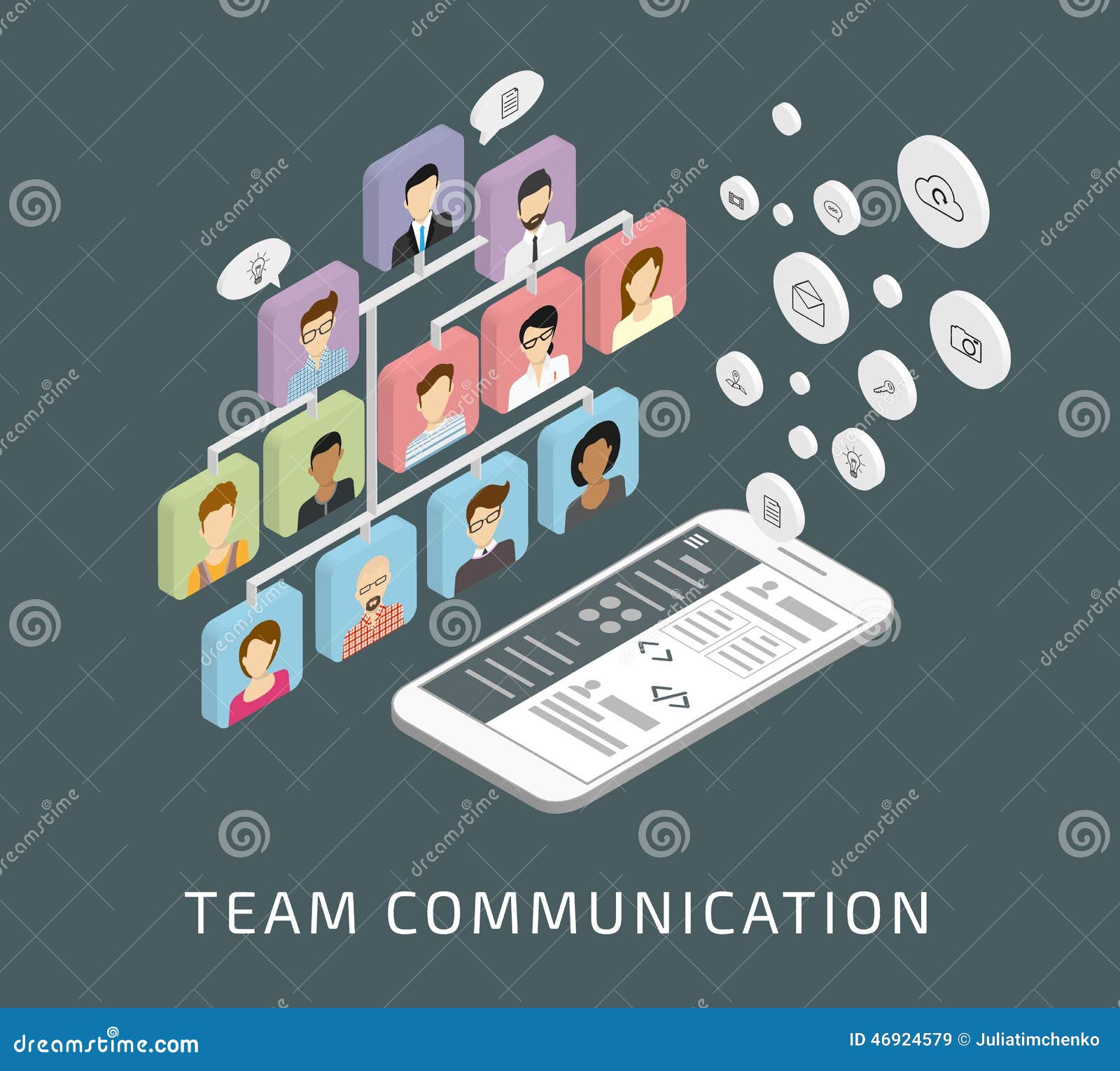 Team Communication Via Smartphone App Ilustração do Vetor - Ilustração ...
