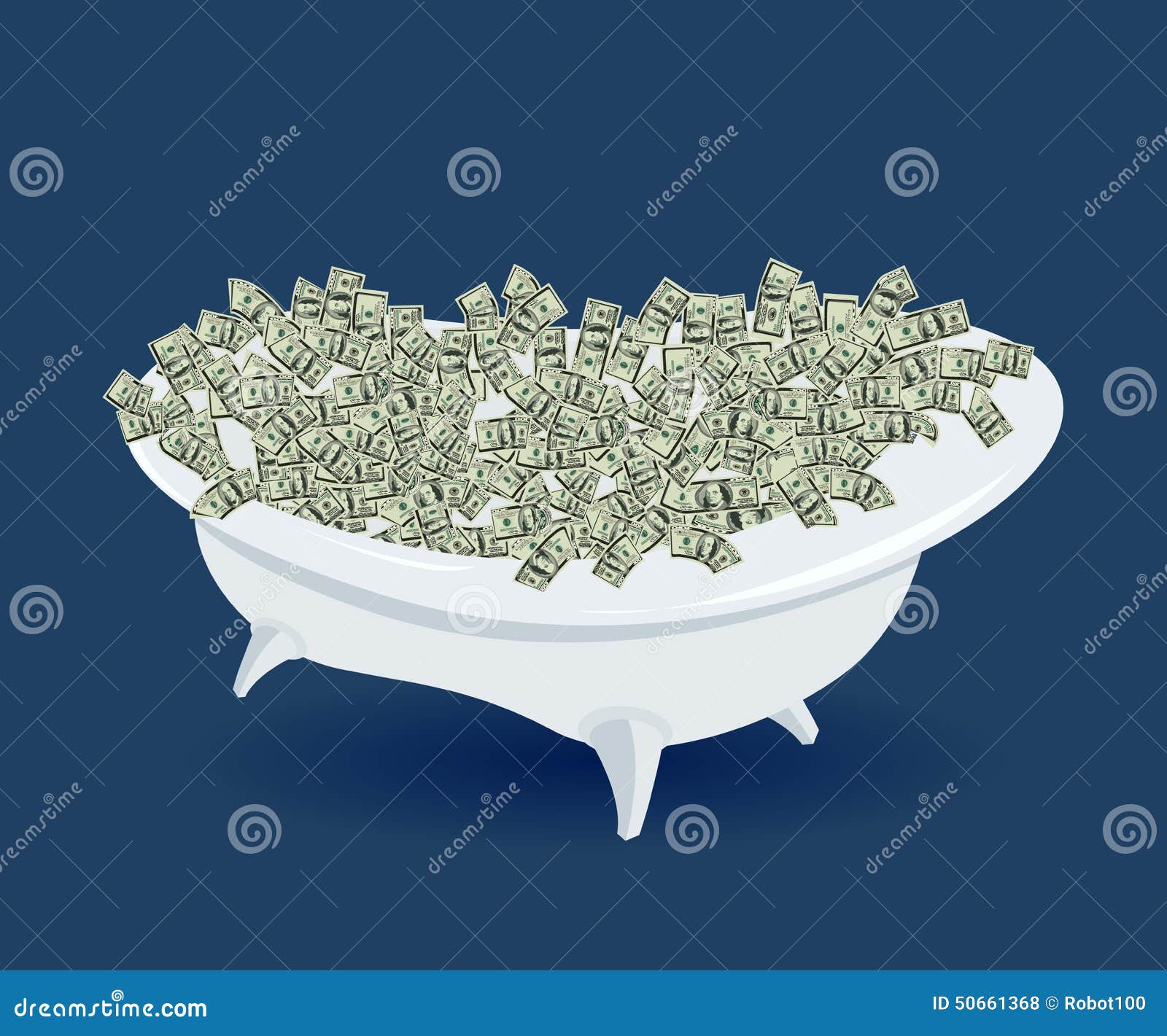 Bath with Money, Dollars, Wealth and Success Illustrazione Vettoriale ...