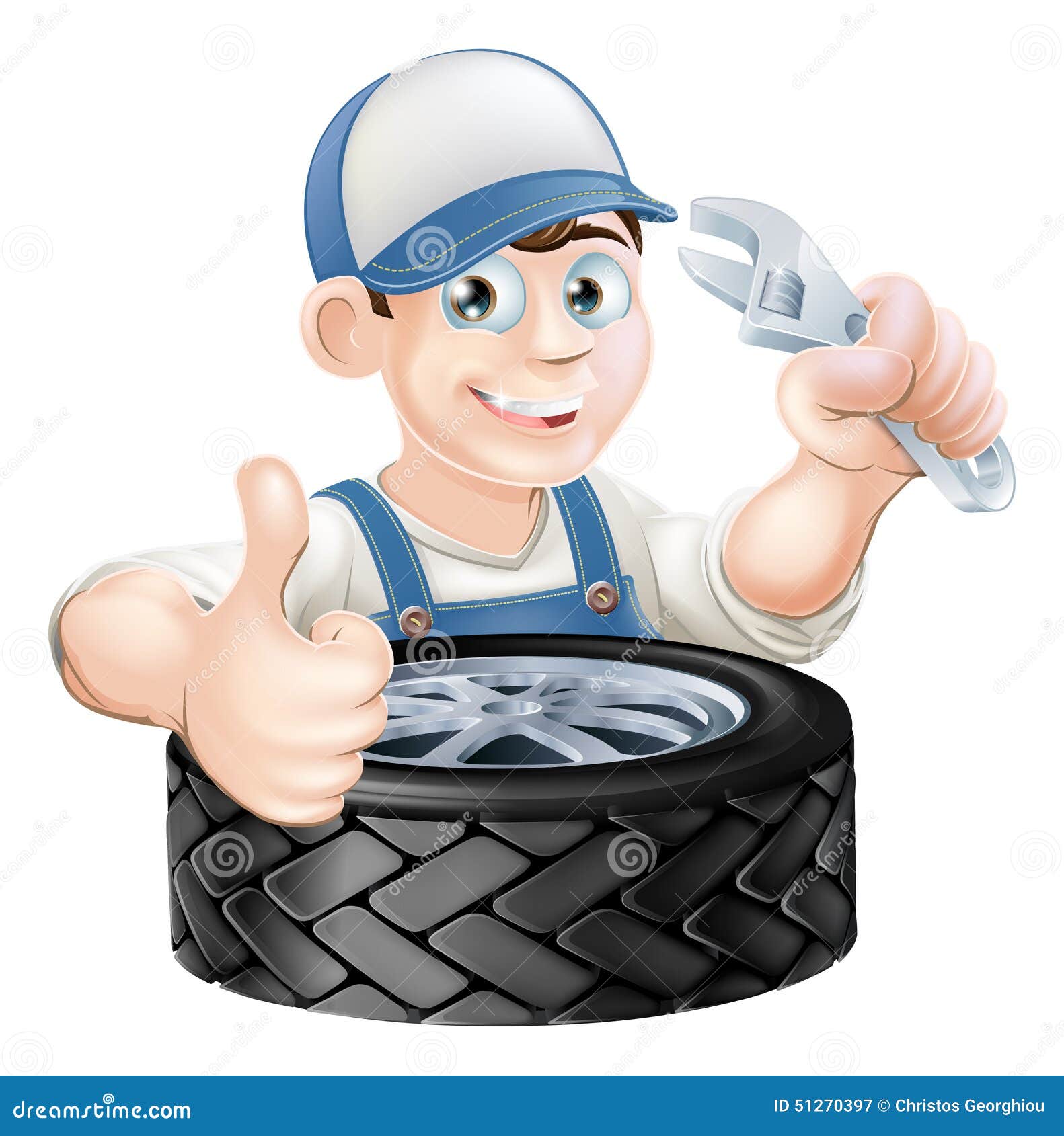 Mechanic with Spanner and Tire Ilustração do Vetor - Ilustração de ...