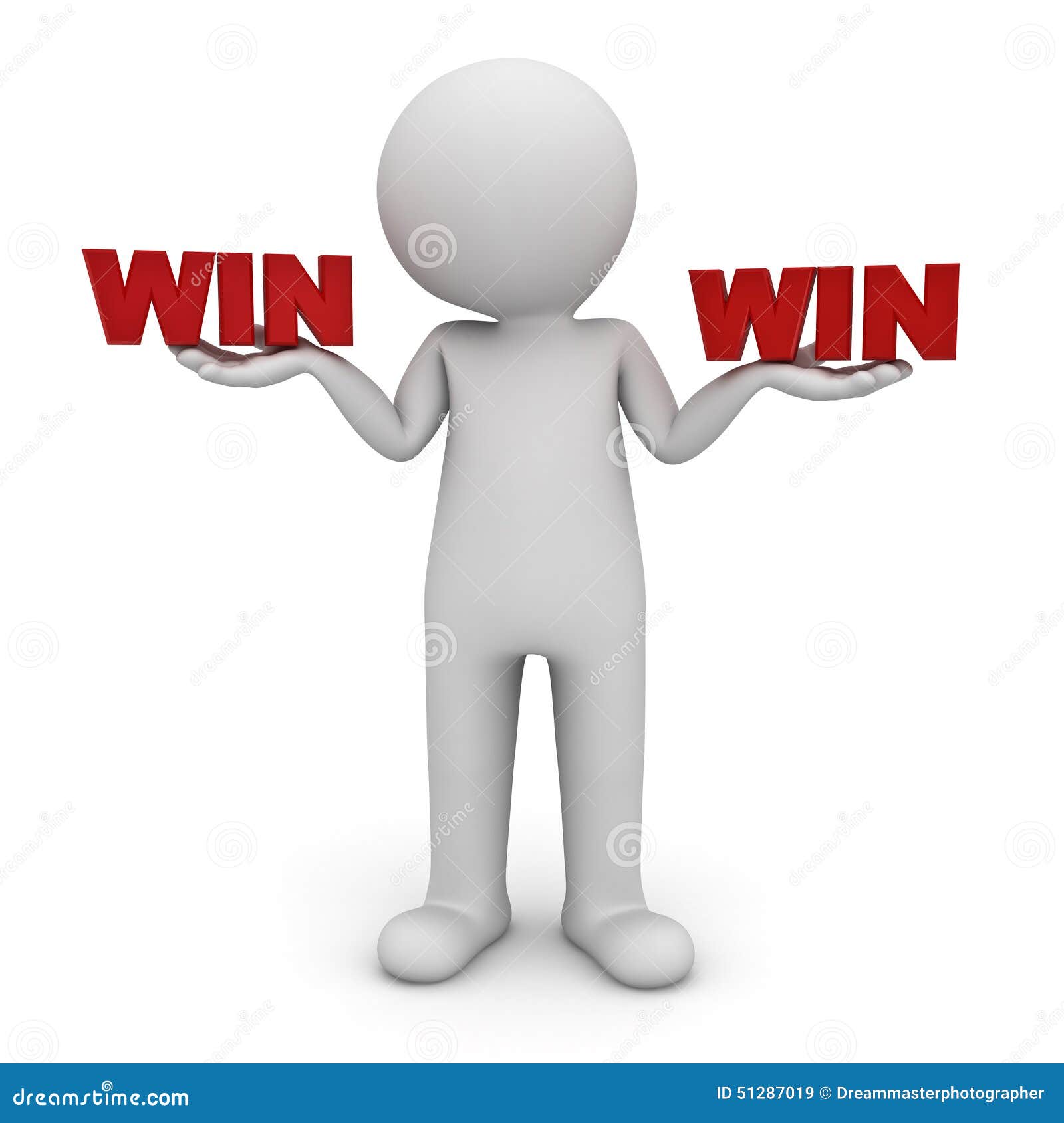 3d Man Standing with Red Win Text on Both Hands Ilustração Stock ...