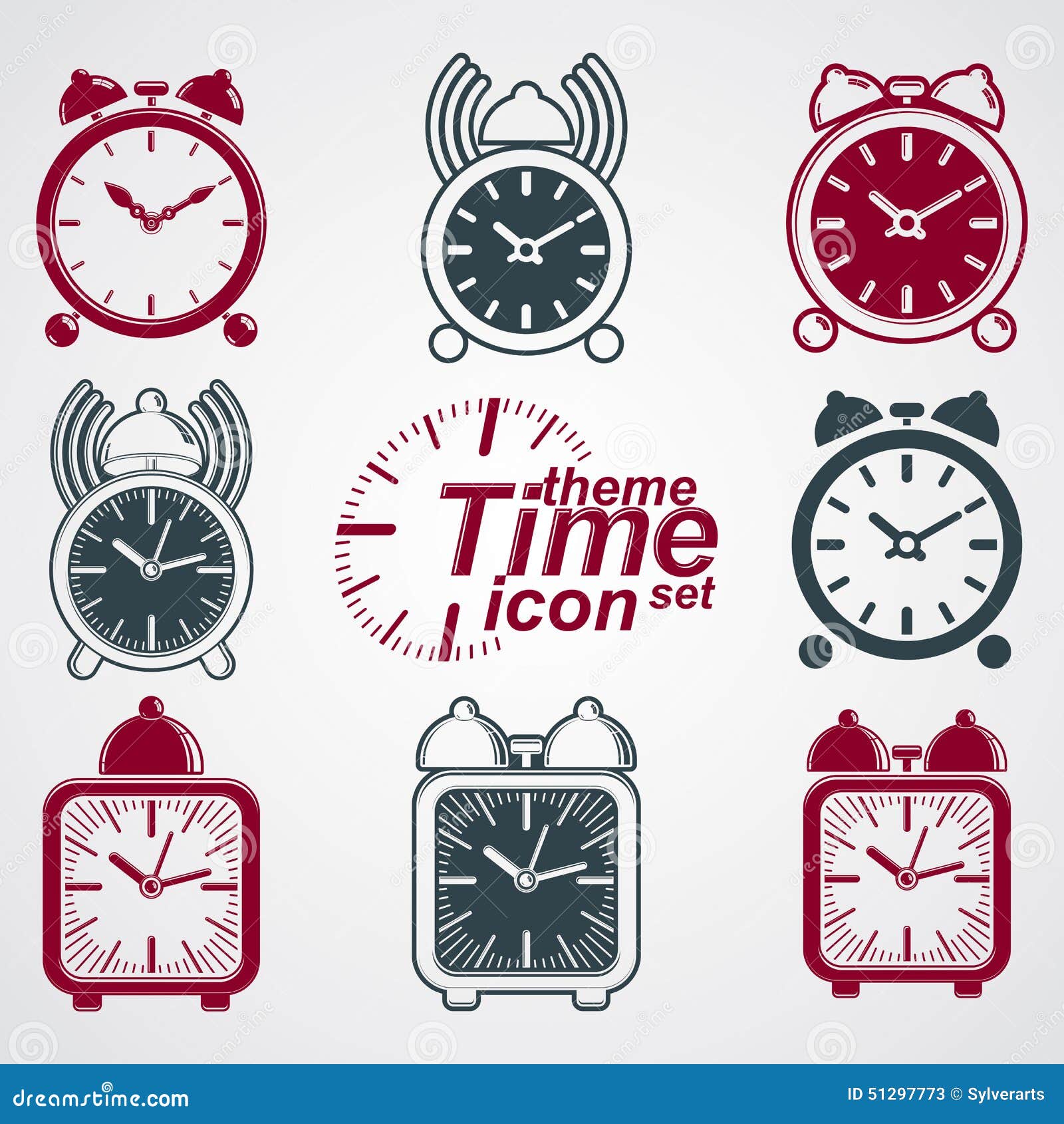 Vector Squared 3d Alarm Clocks with Clock Bell, Decorative Wake Vektor ...