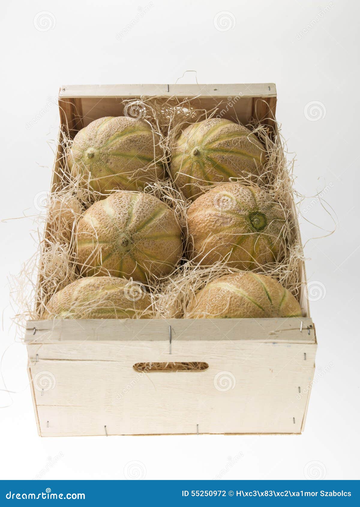 Honey Melons in Wooden Box with Straw Foto de Stock - Imagem de fundo ...
