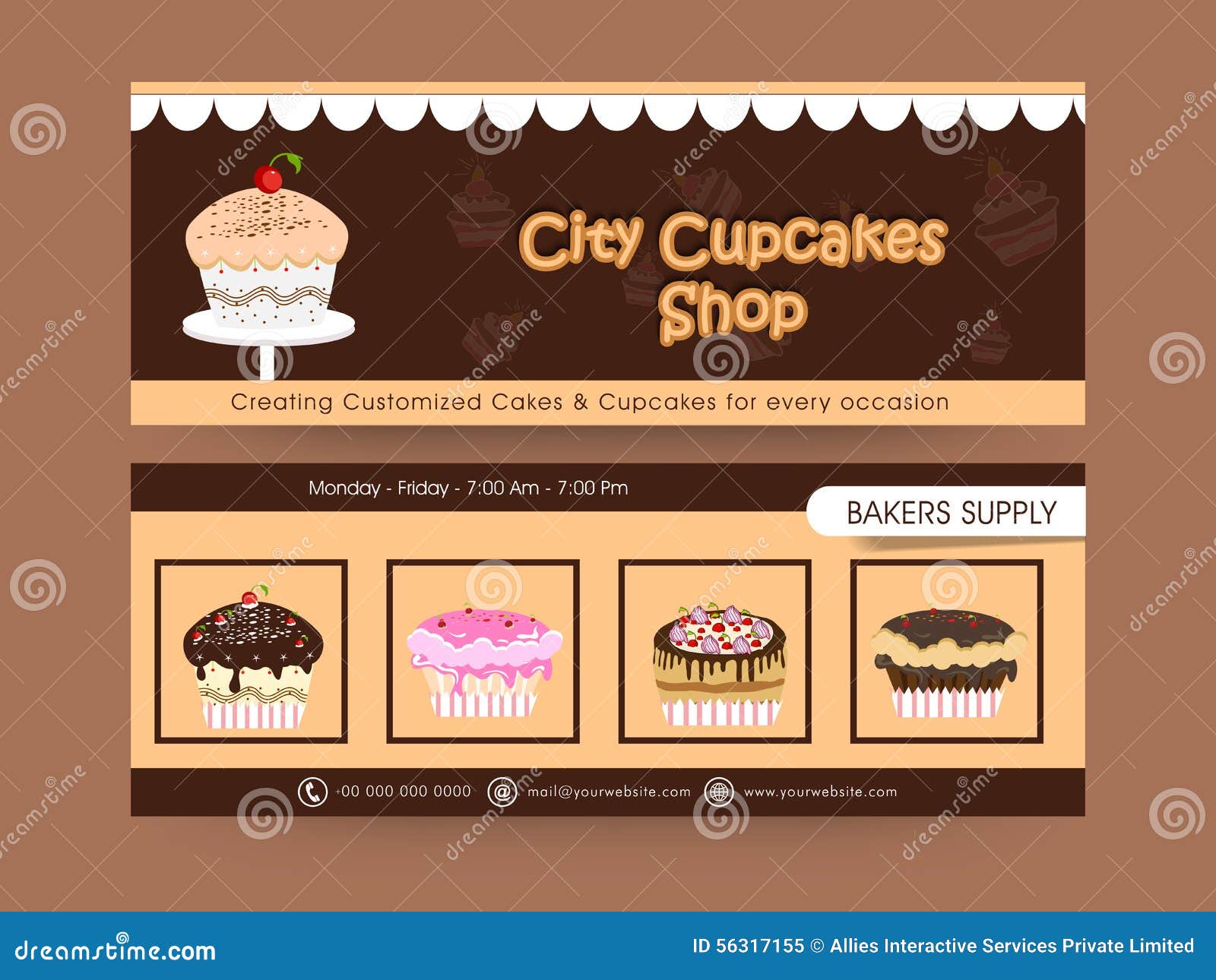 Web Header Design for Cupcake Shop. Ilustração Stock - Ilustração de ...
