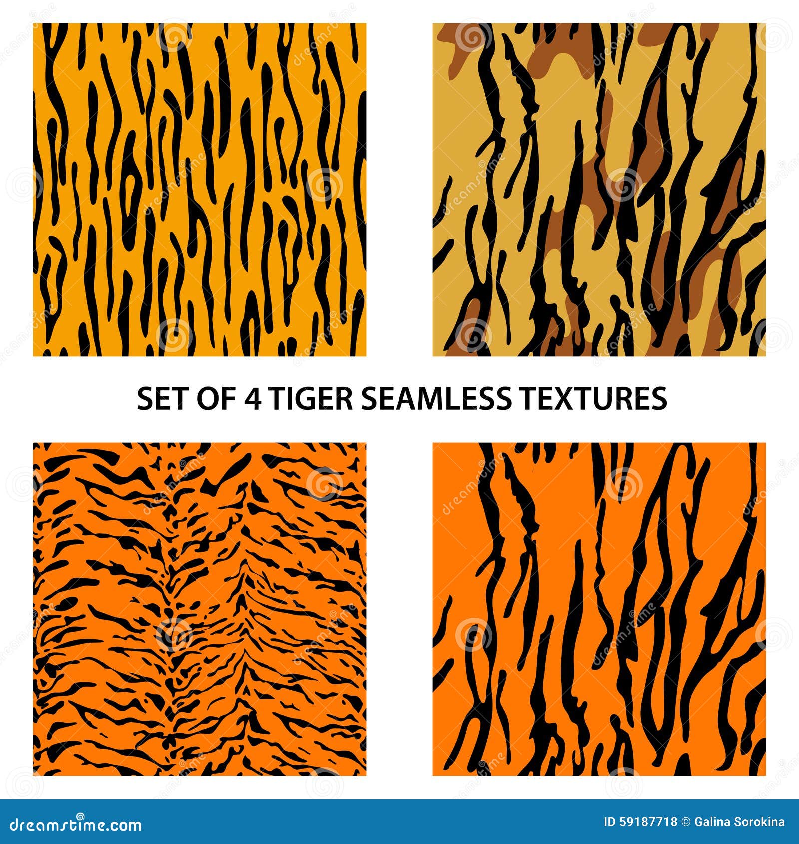 Set of Four Tiger Seamless Textures Ilustração do Vetor - Ilustração de ...