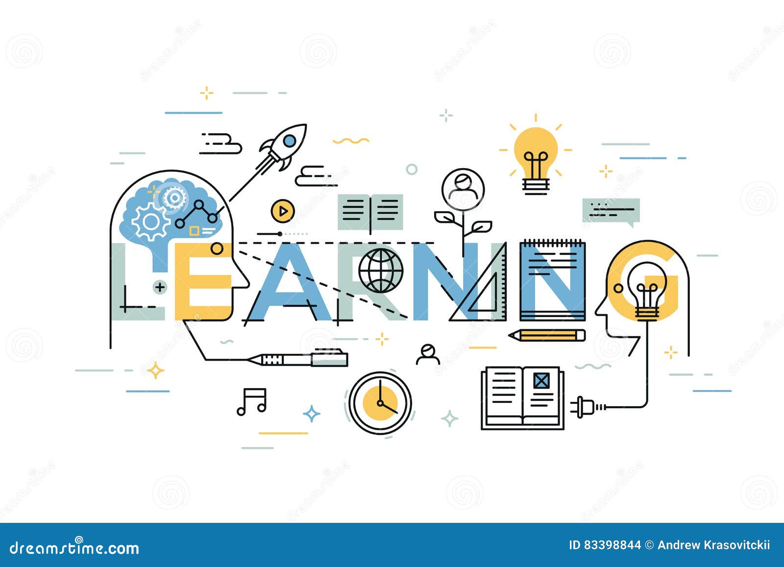 Thin Line Flat Design Banner of Learning Web Page Ilustração do Vetor ...