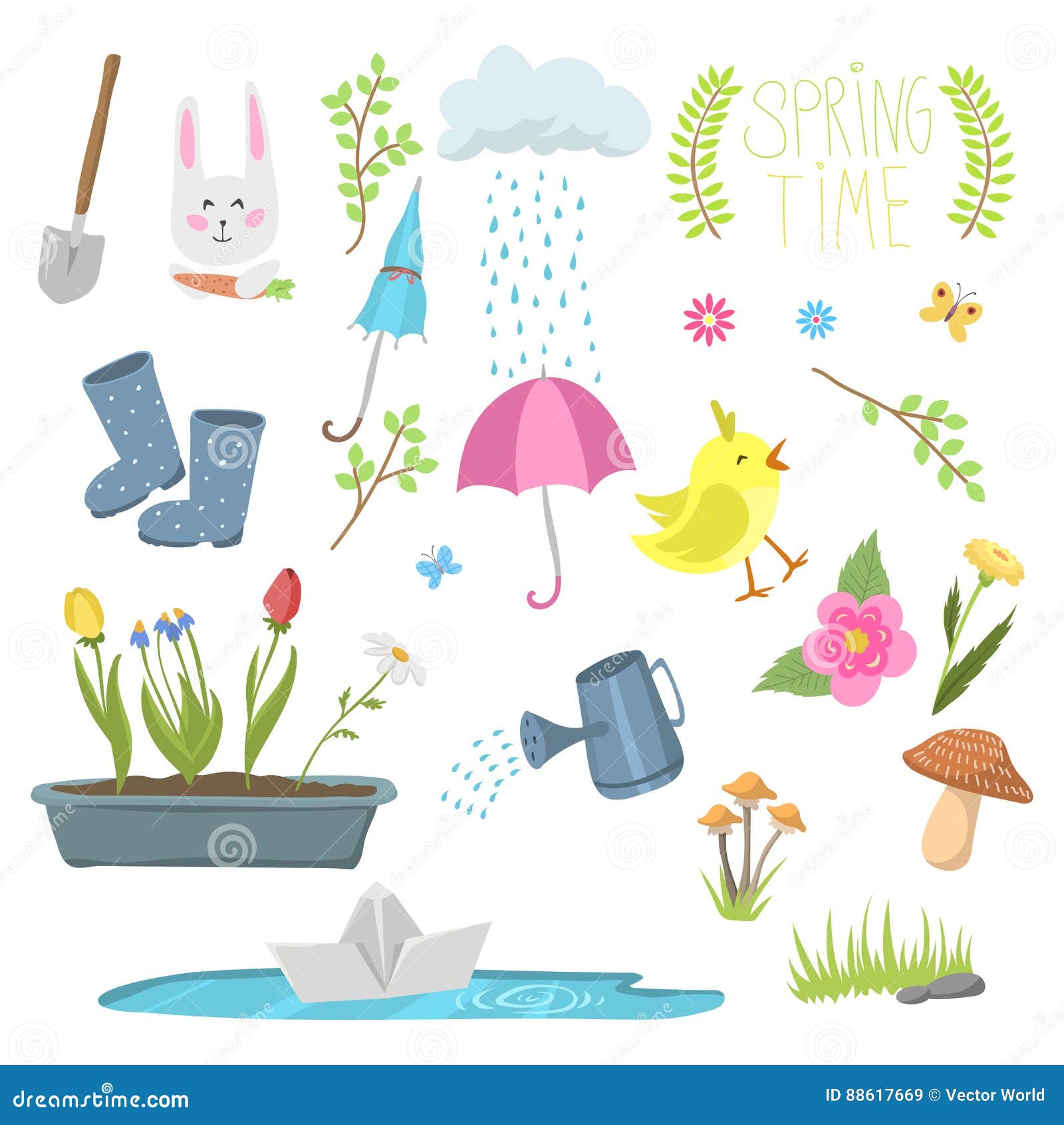 Spring Natural Floral Symbols with Blossom Gardening Tools Beauty ...