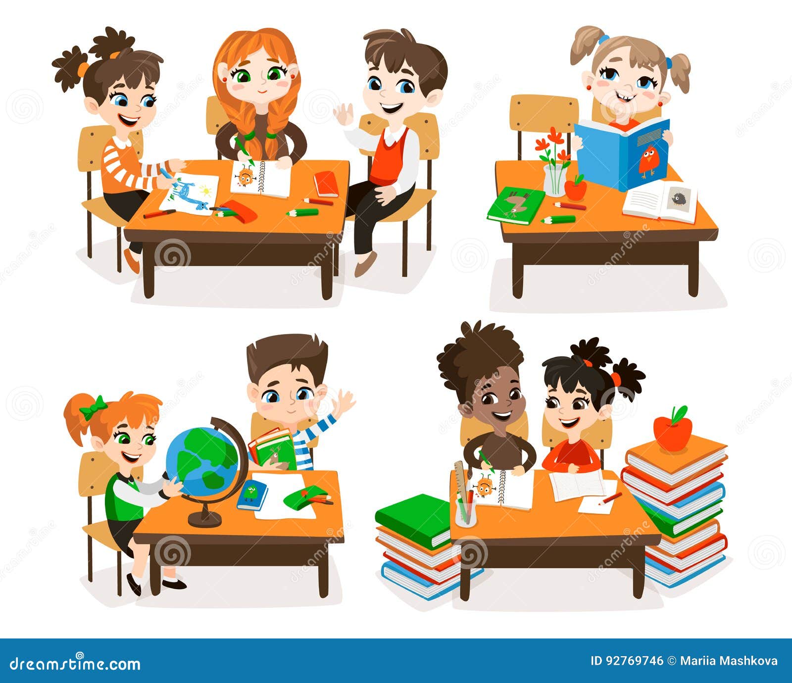 Back To School Set with Pupils. Illustrazione Vettoriale ...