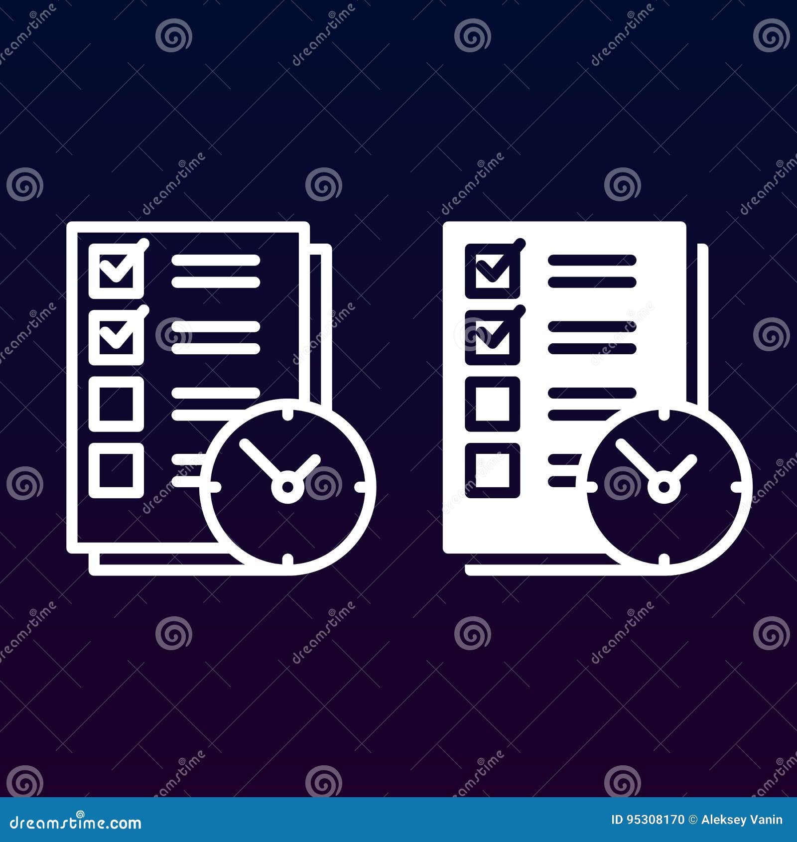 To Do List with Clock Line and Solid Icon, Outline and Filled Vector ...