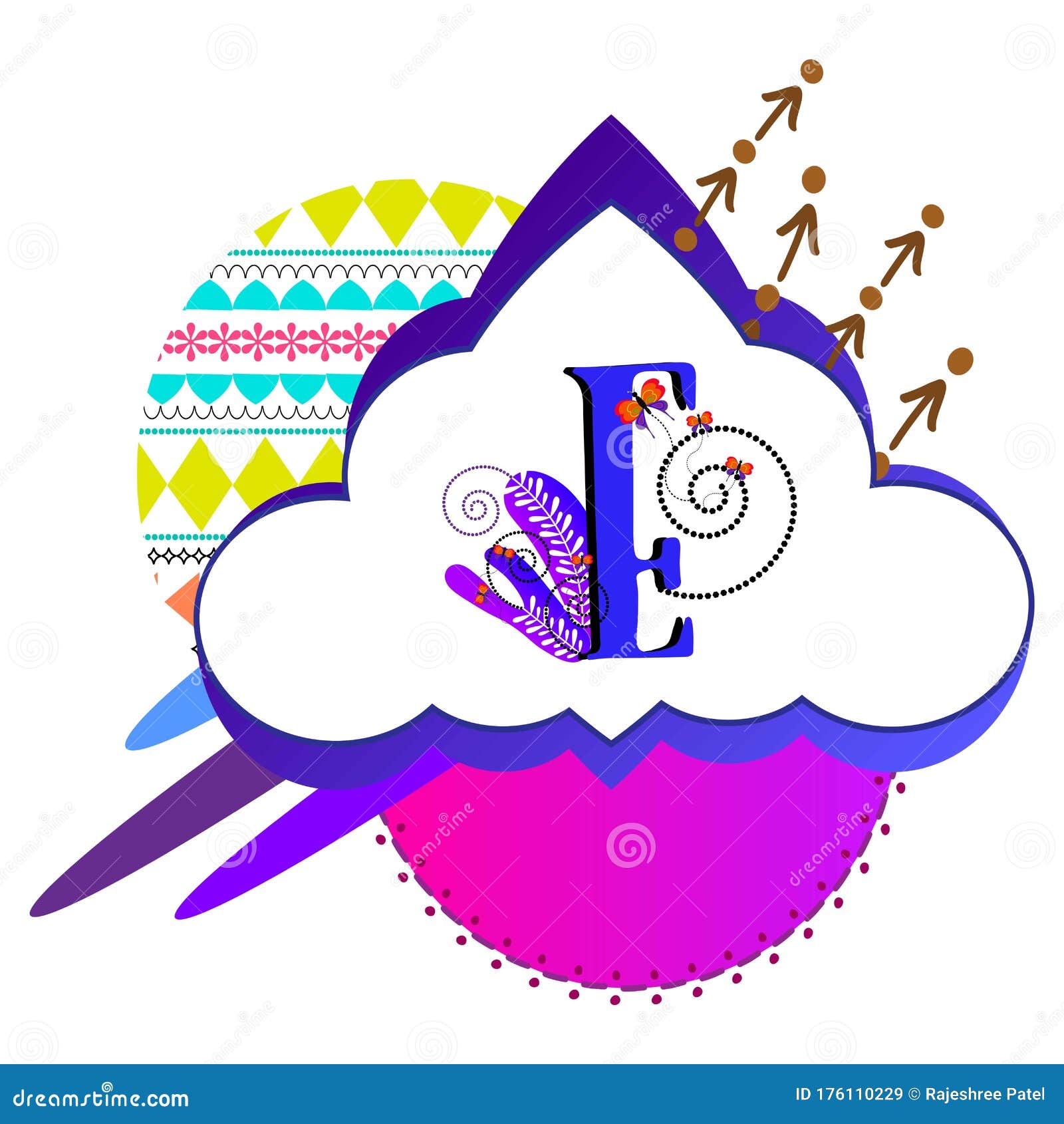 E Alphabet. Letter E Gradient Label. Vector Sticker Frame Using Shapes ...