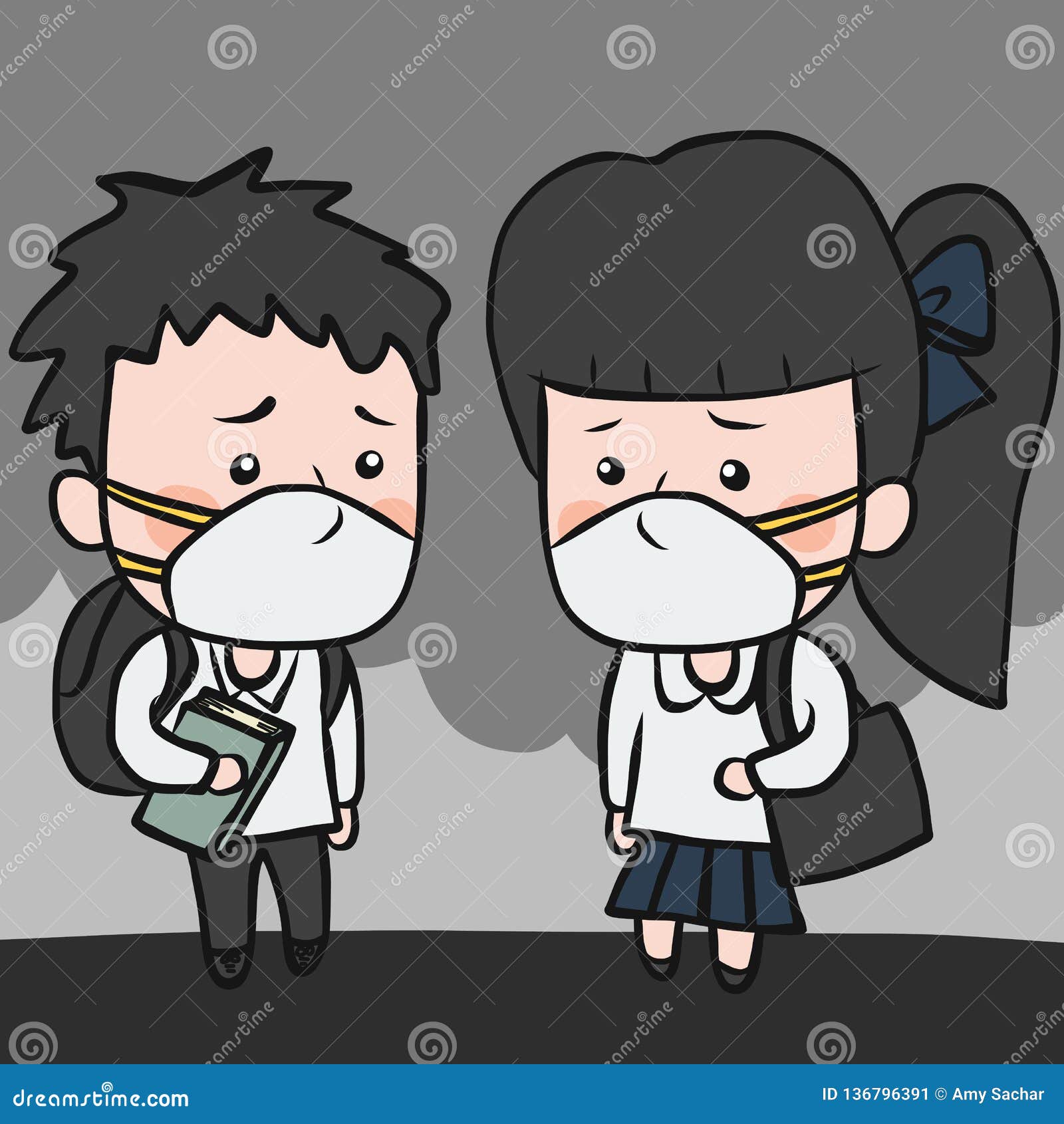 Boy Wearing N95 Air Pollution Mask For Protect Dust PM2.5. Cause Of Air ...